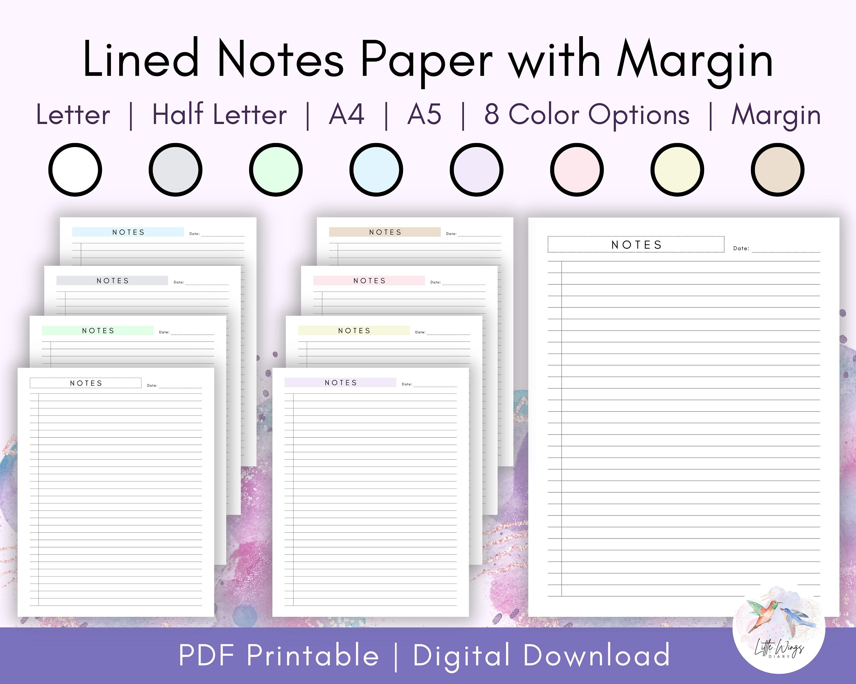Ruled Lined Notes Paper With Margin Printable Pages Planner - Etsy