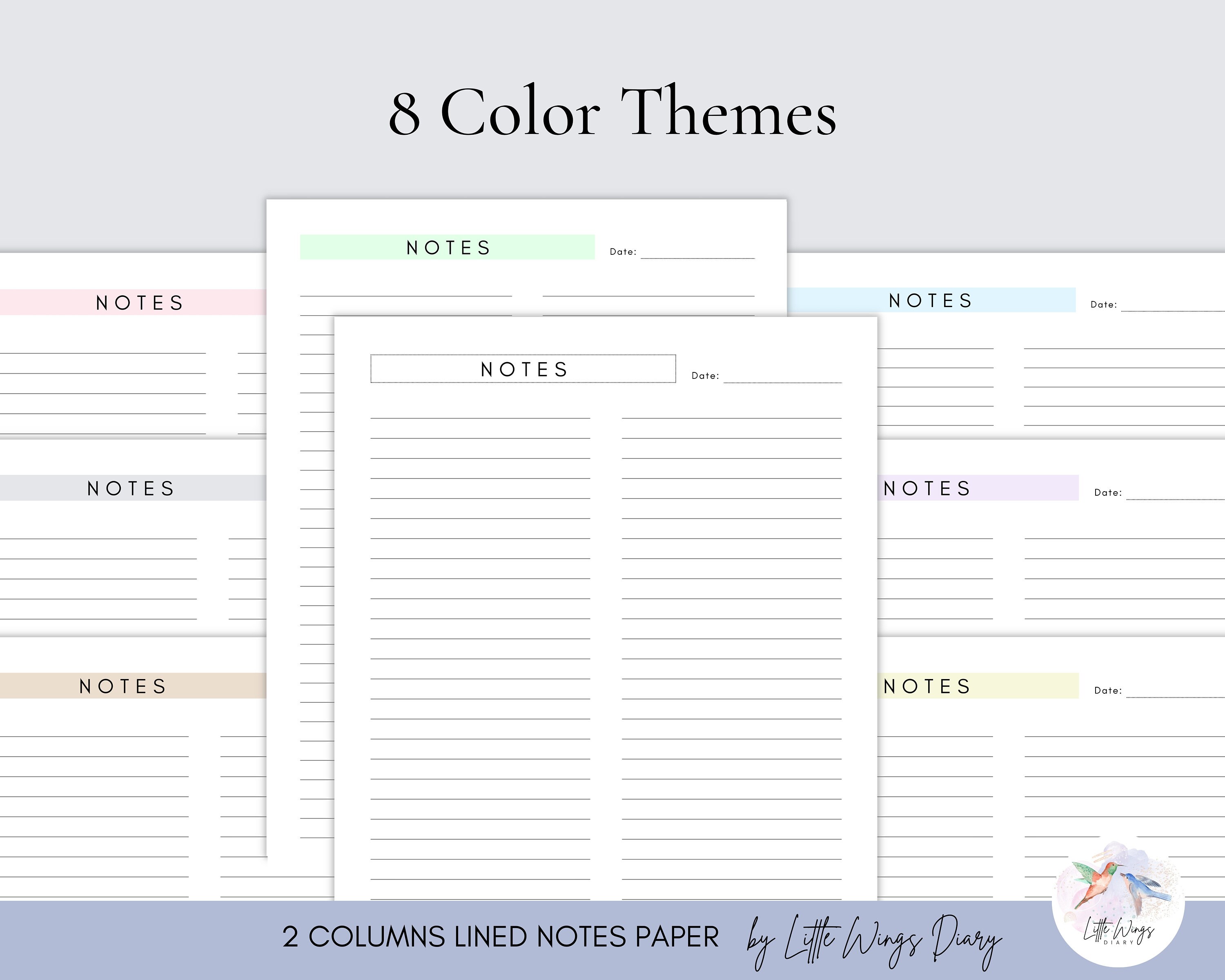 2 Columns Ruled Lined Notes Paper Printable Pages Planner Binder Diary ...