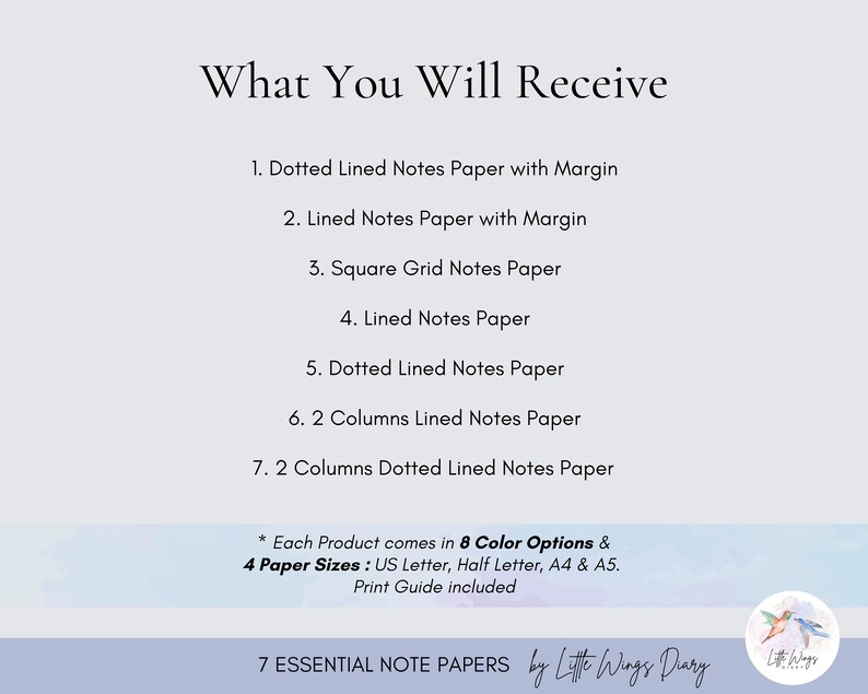 7 Essential Note Papers Bundle Printable Pages Planner Binder Journal ...