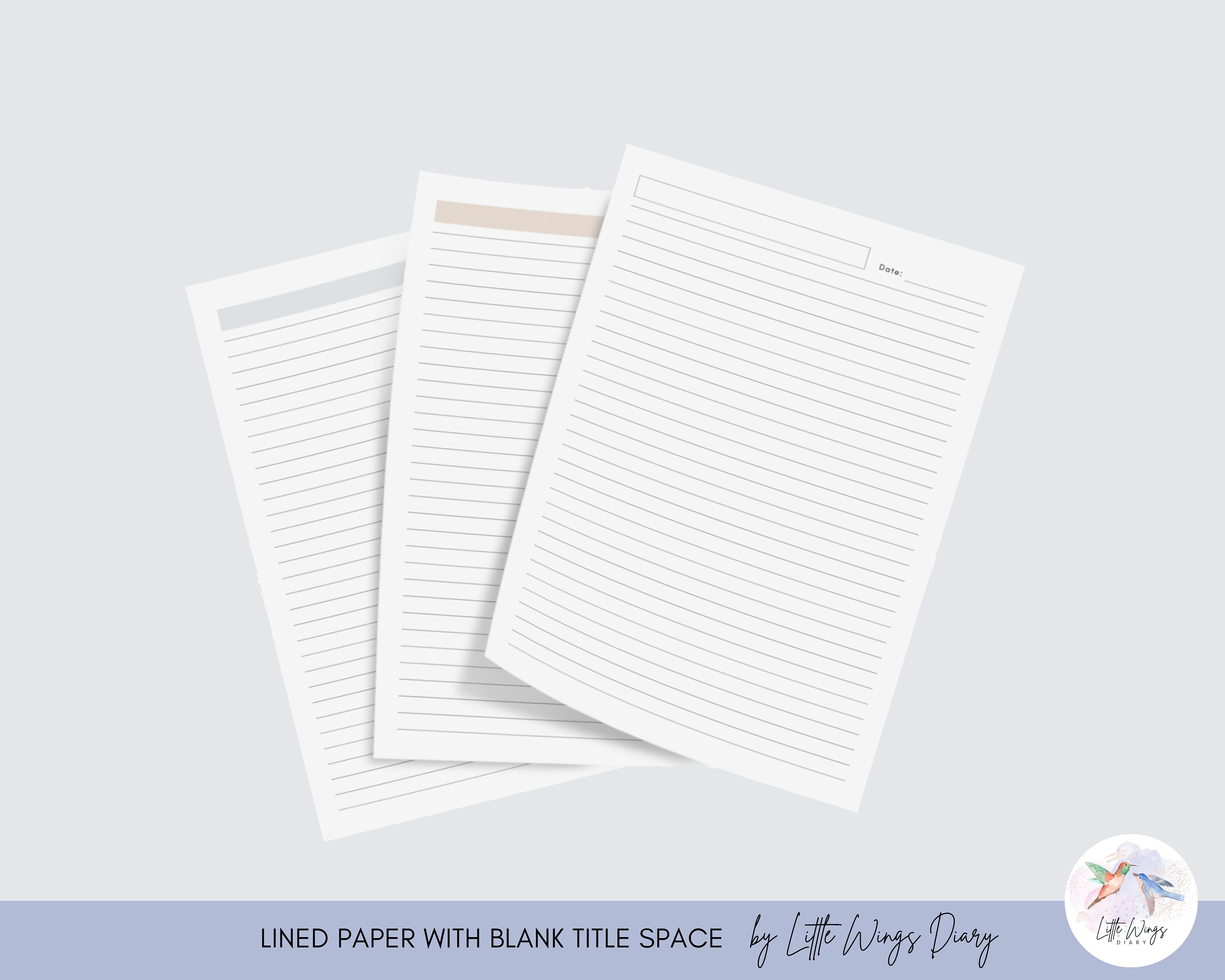 Lined Paper Printable With Blank Title Space, Pastel Colors (PDF ...