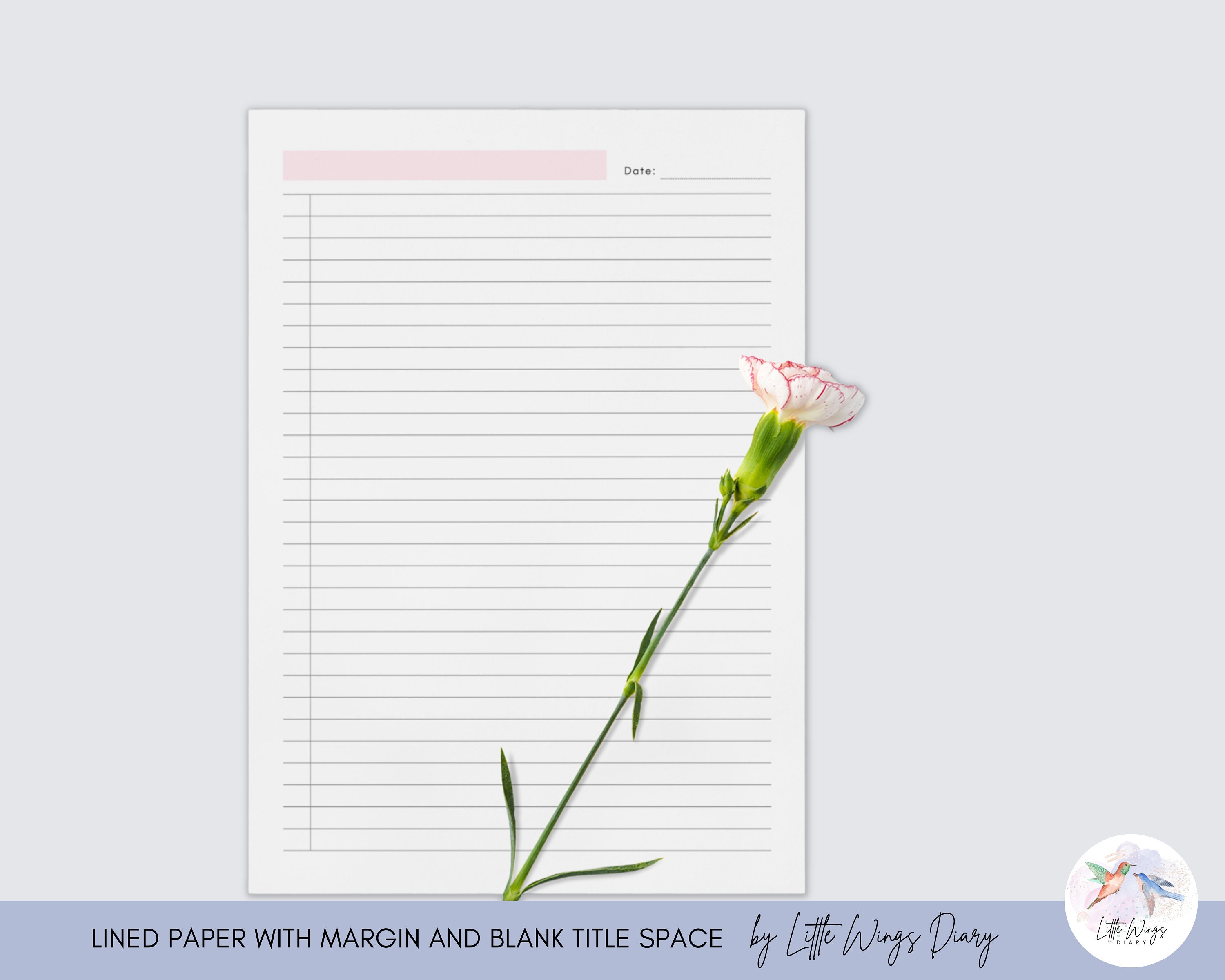 Lined Paper Printable With Margin, Title Space (digital Download ...