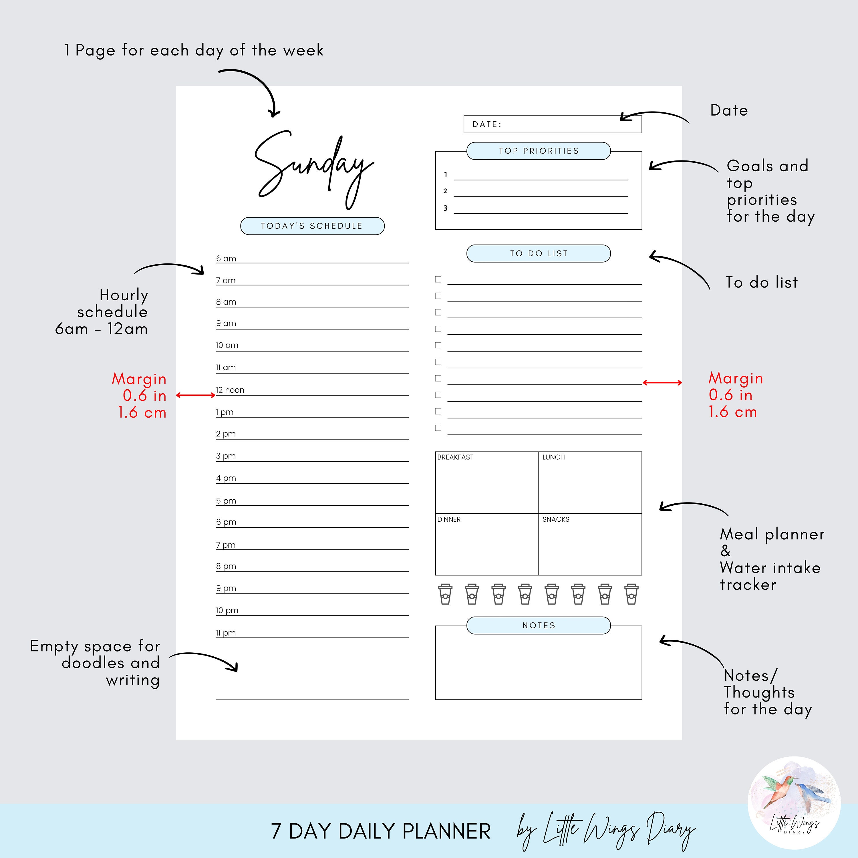 Printable Blue 7 Day Daily Planner Day to Day Organizer - Etsy