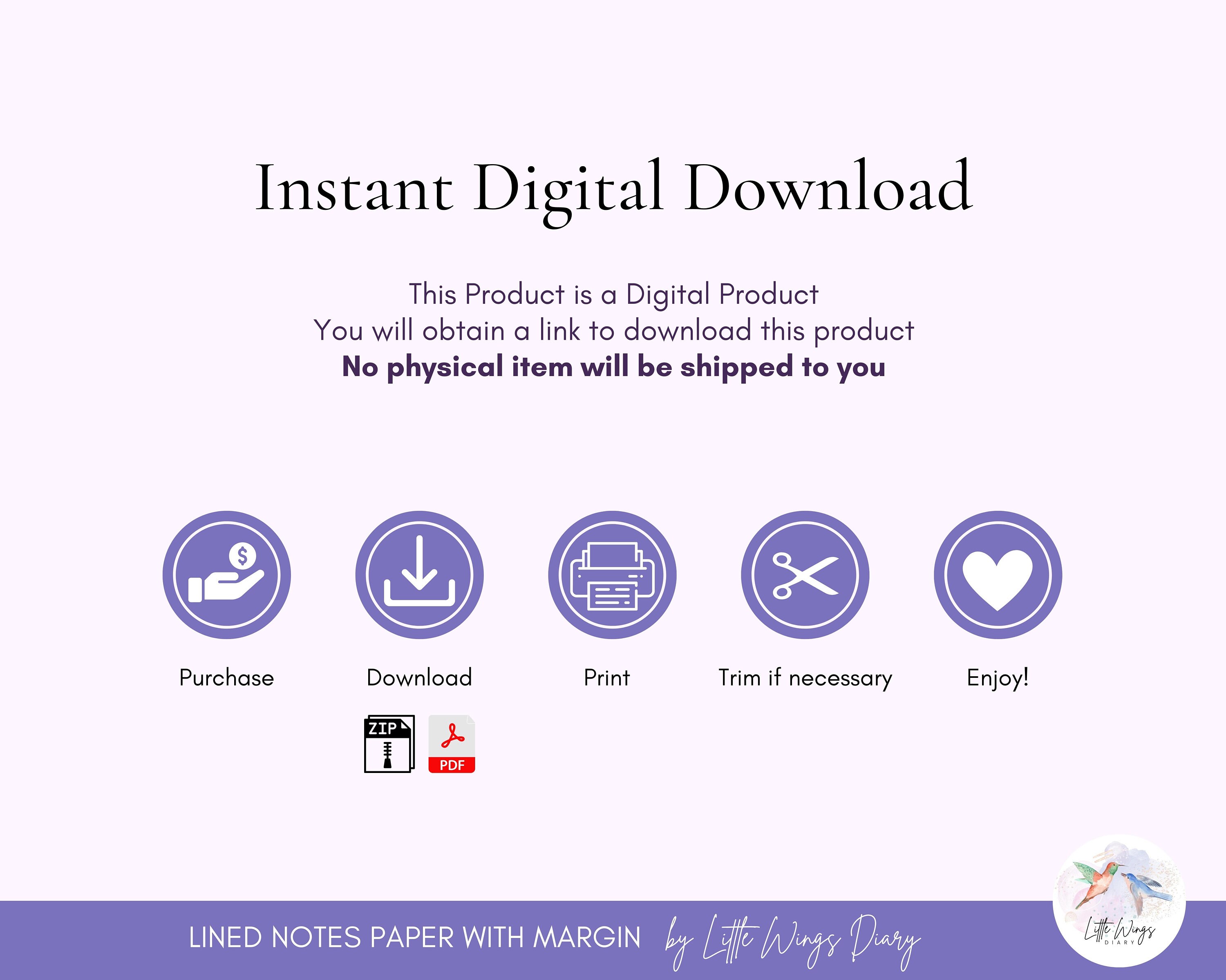 Ruled Lined Notes Paper With Margin Printable Pages Planner - Etsy