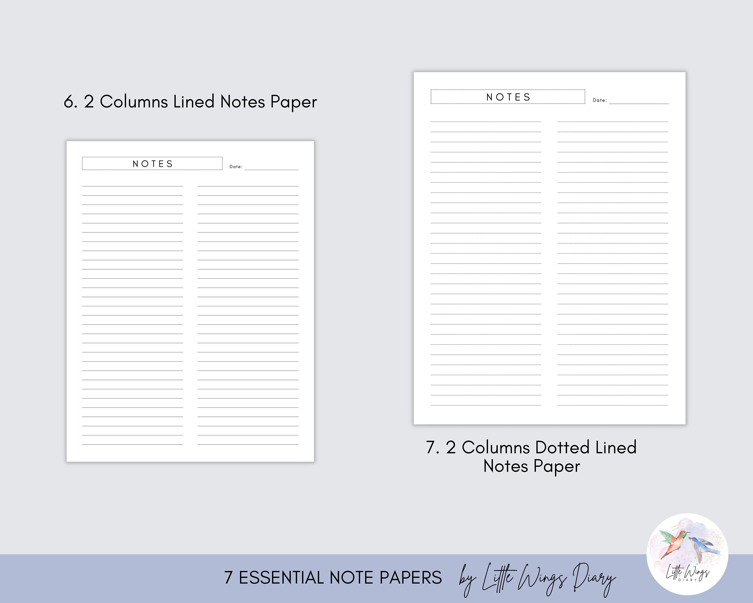 7 Essential Note Papers Bundle Printable Pages Planner Binder Journal ...