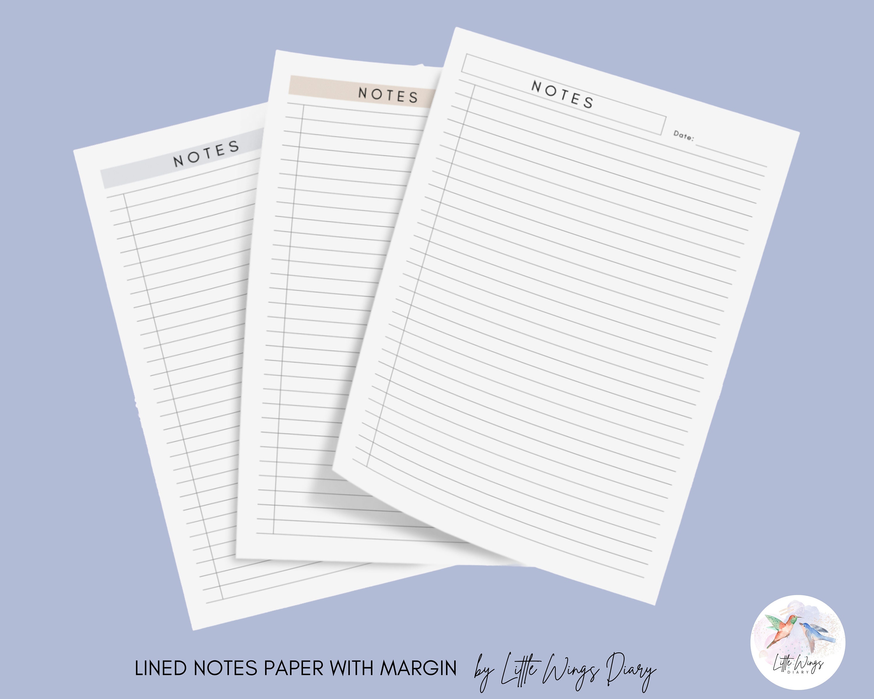 Ruled Lined Notes Paper With Margin Printable Pages Planner Binder ...