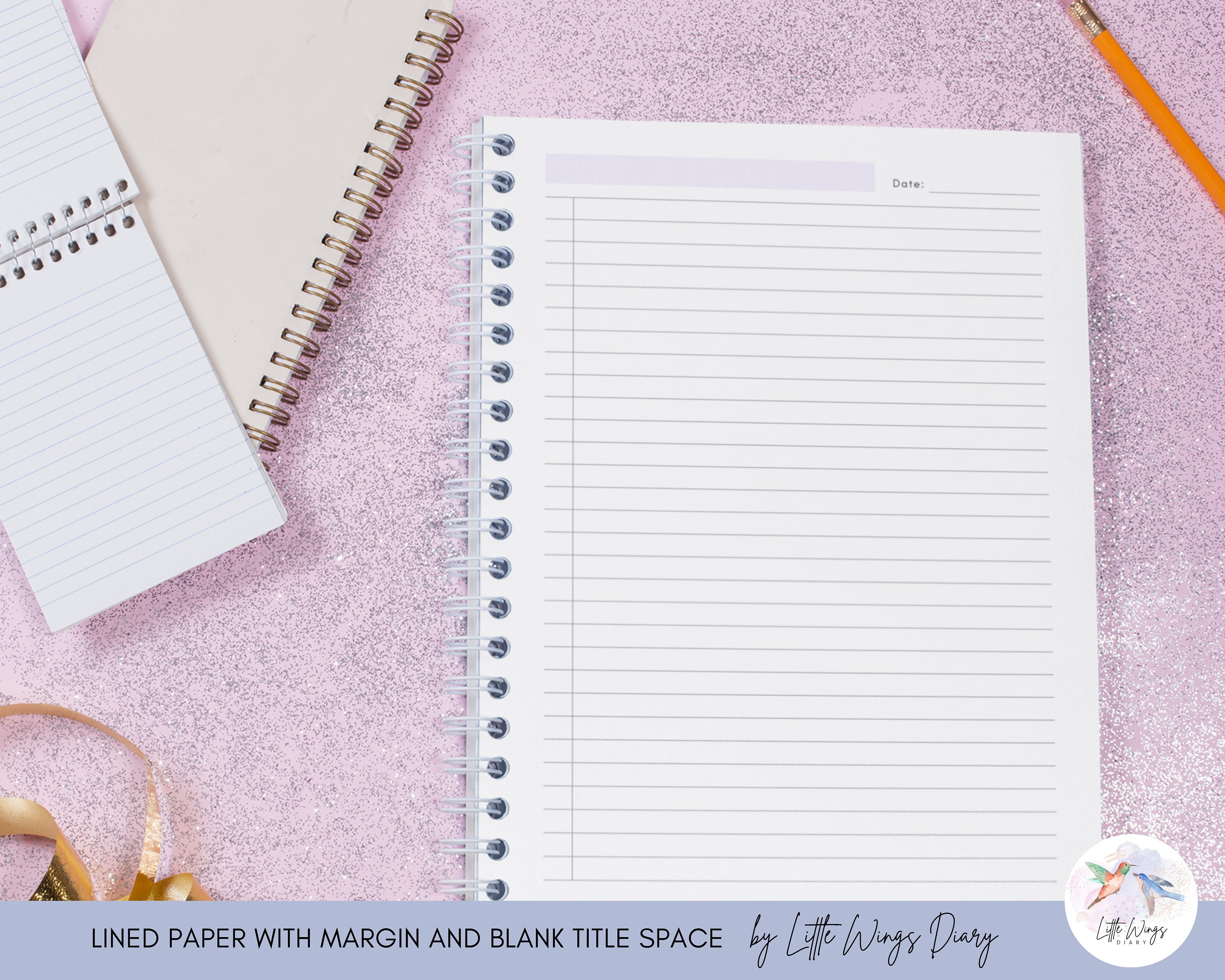 Lined Paper Printable With Margin, Title Space (digital Download ...