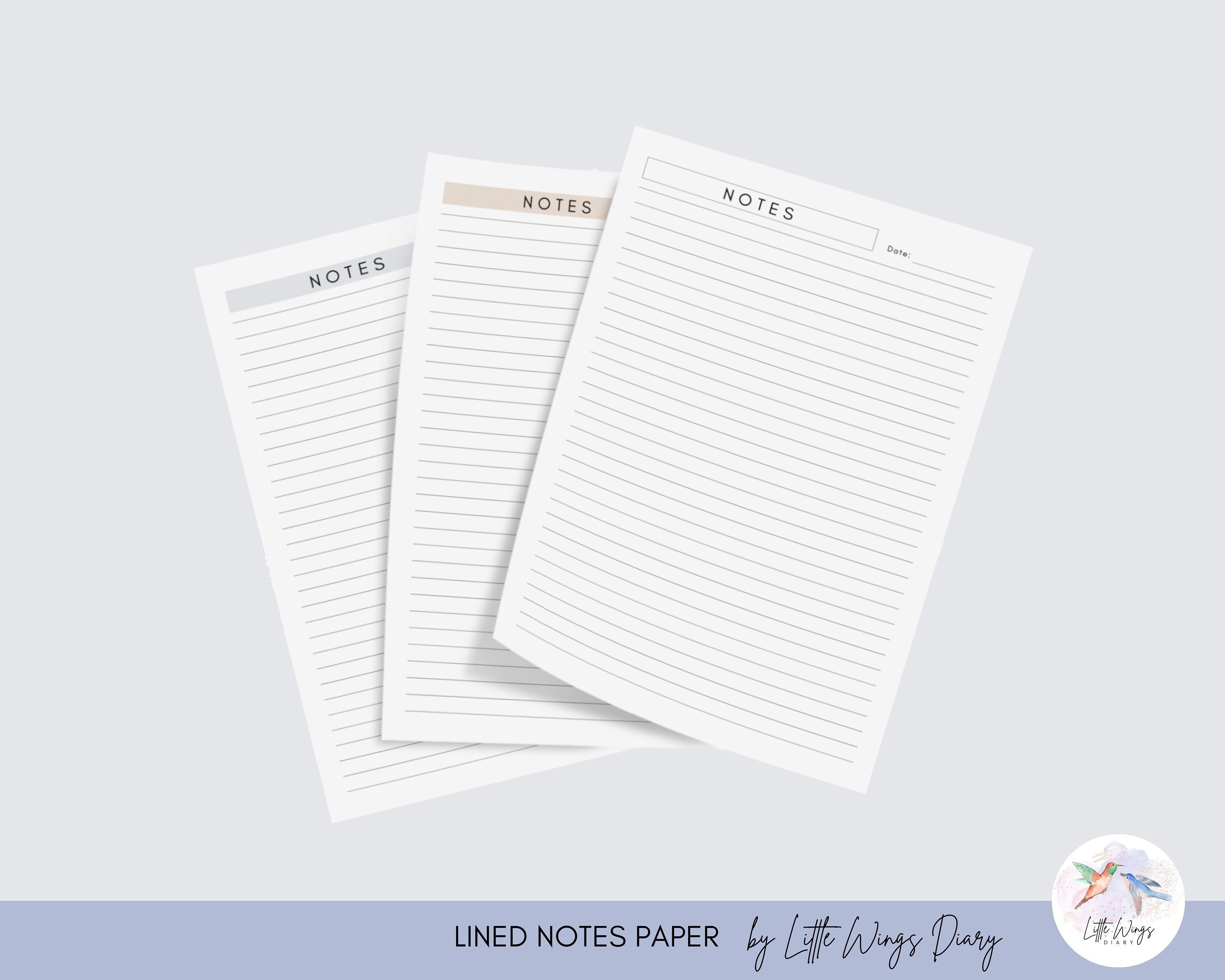 Lined Notes Paper Printable, US Letter, A4, A5 (PDF Download) - Etsy