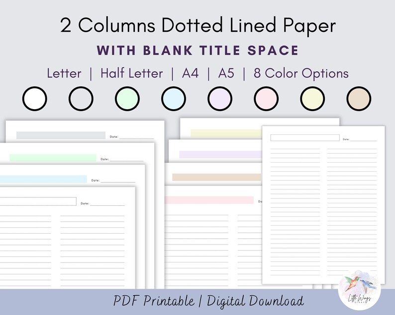 2 Columns Dotted Lined Paper With Blank Title Space Printable Pages ...