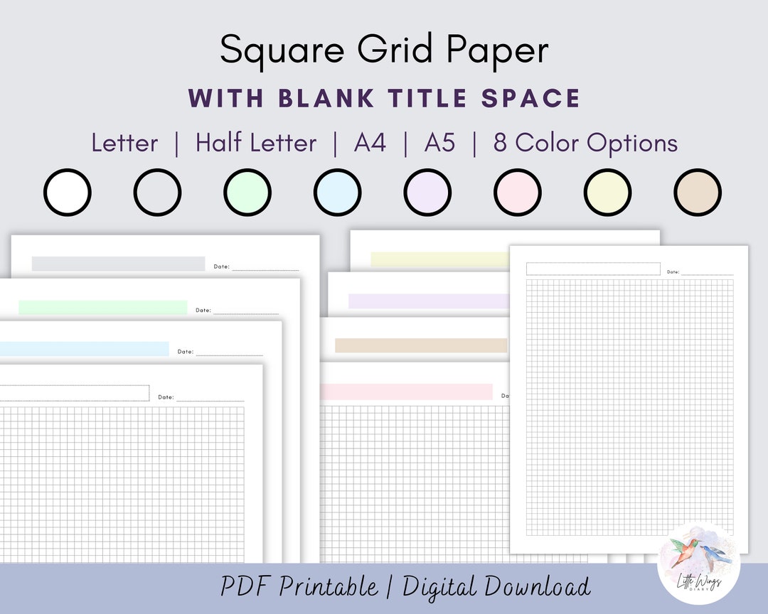 Square Grid Paper With Blank Title Space, US Letter, A4, A5 (PDF) - Etsy