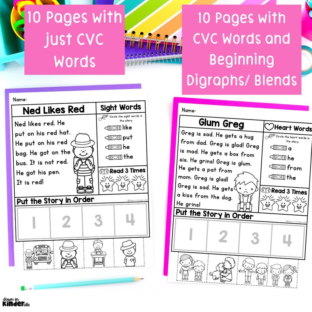CVC Words Decodable Phonics Reading Passages - Comprehension & Retell ...