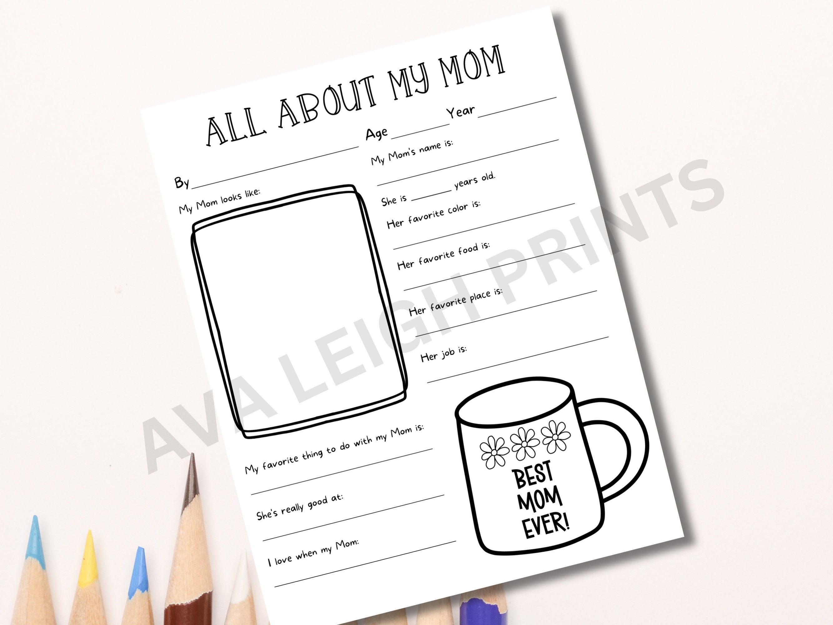 All About My Mom Coloring Page, Mother's Day Gift, Printable Worksheet ...