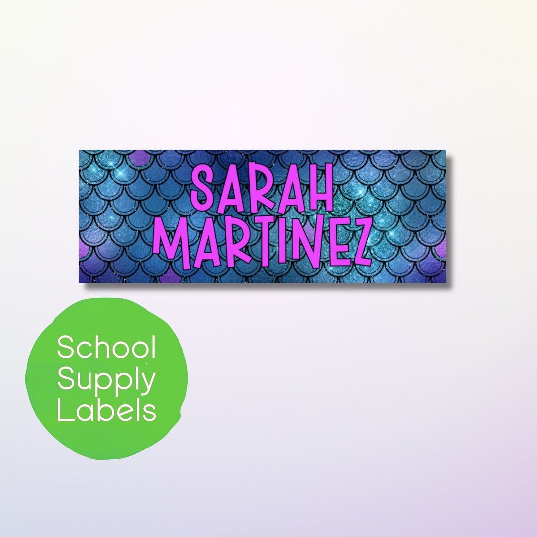 Mermaid Rainbow School Supply Labels, Personalized Name Labels ...