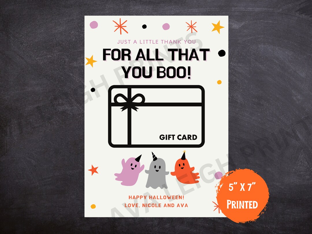 PRINTED Halloween Appreciation Gift Card Holder, Teacher Employee ...