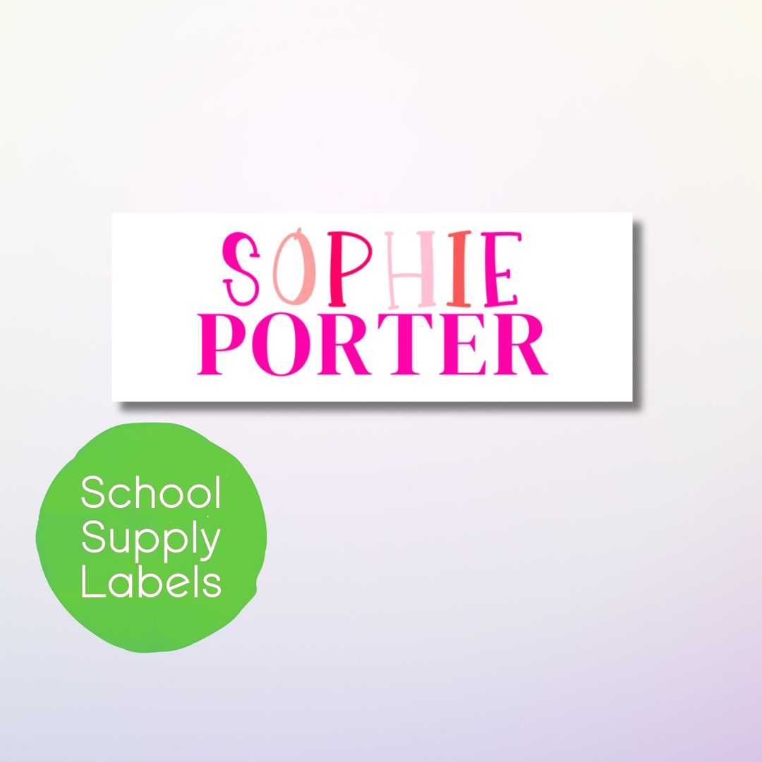 Pink Name School Supply Labels, Personalized Name Labels, Waterproof ...