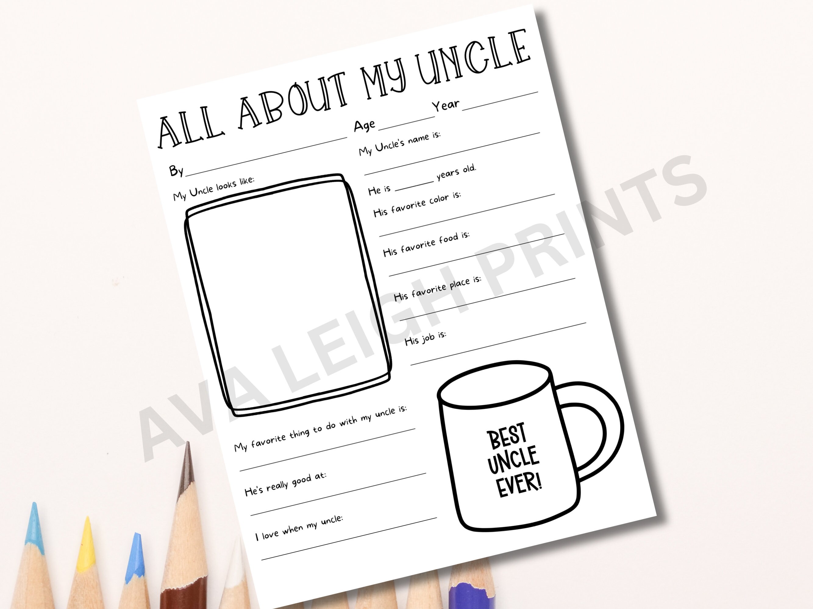 All About My Uncle Coloring Page, Father's Day Gift, Printable ...