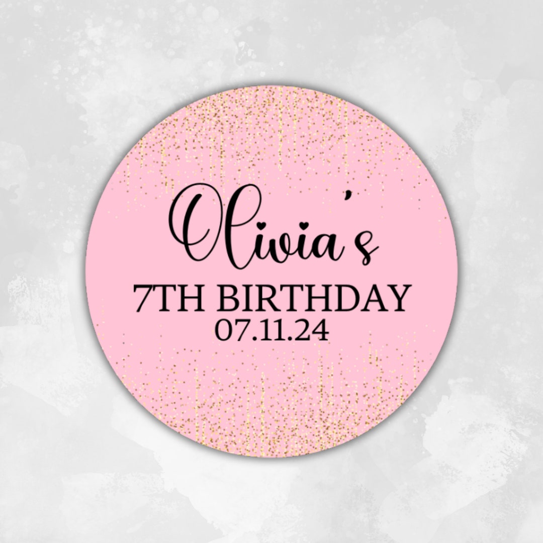 Pink and Gold Glitter Labels for Party, Birthday Party Treat Labels ...