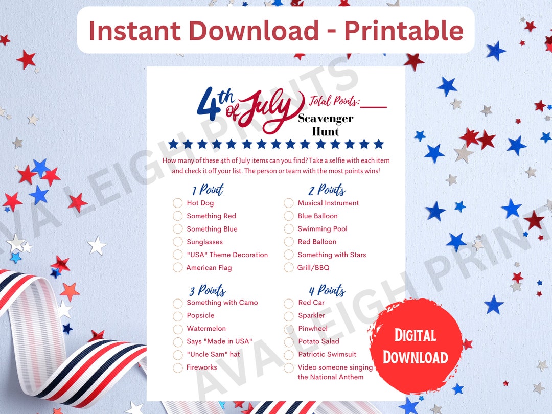 Fourth of July Scavenger Hunt Game, Perfect for Kids and Adults ...