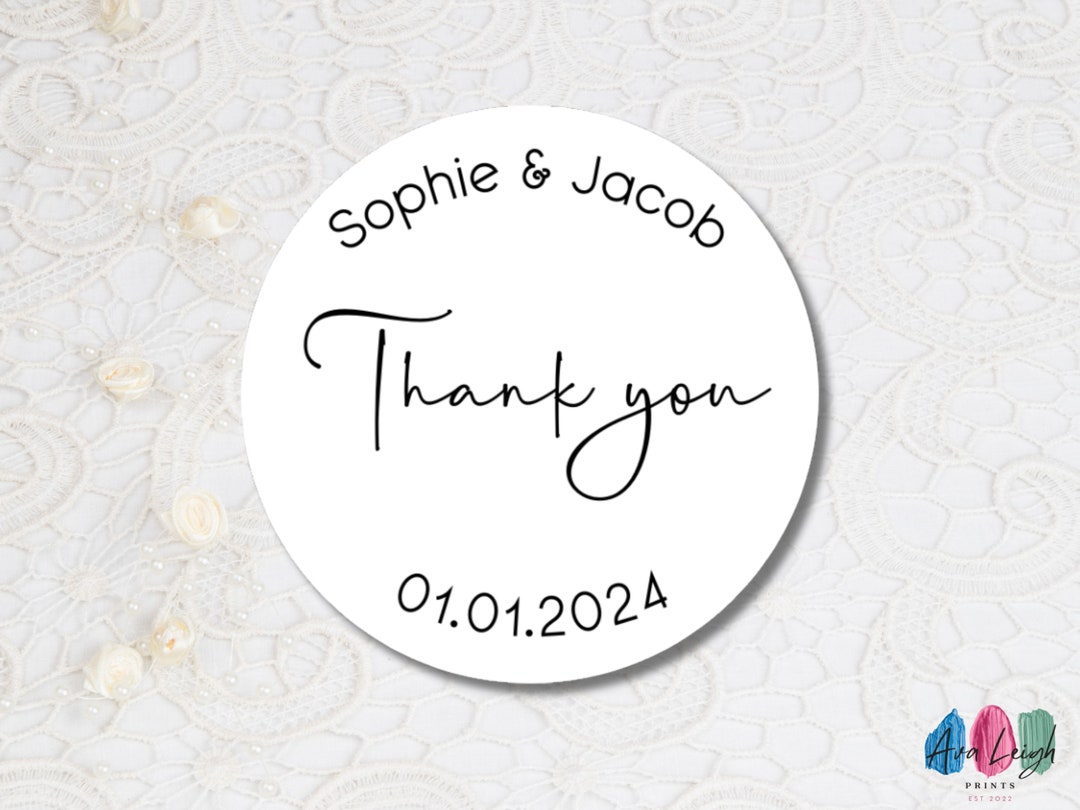 Wedding Couple Name Thank You Labels, Personalized Wedding Stickers for ...