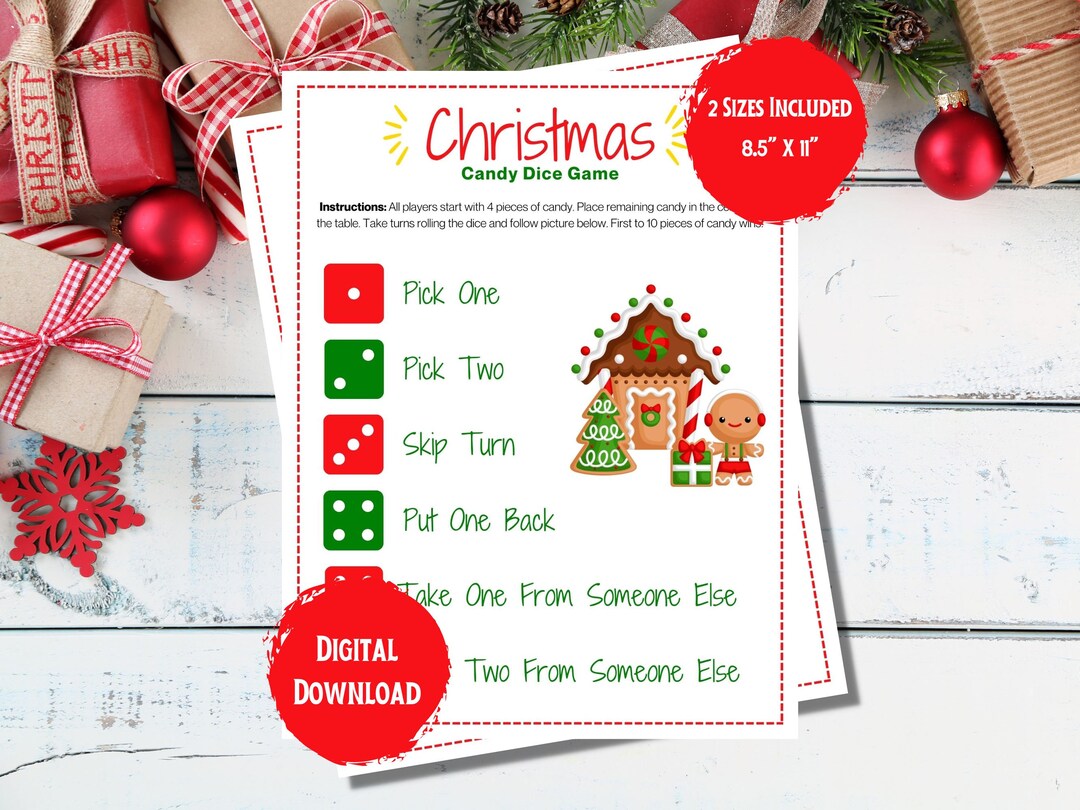 Christmas Candy Dice Game Printable Party Game Classroom Game Instant ...