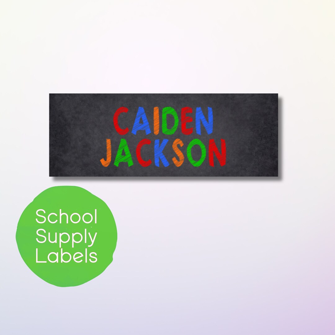 Colorful Chalk Board School Supply Labels, Personalized Name Labels ...