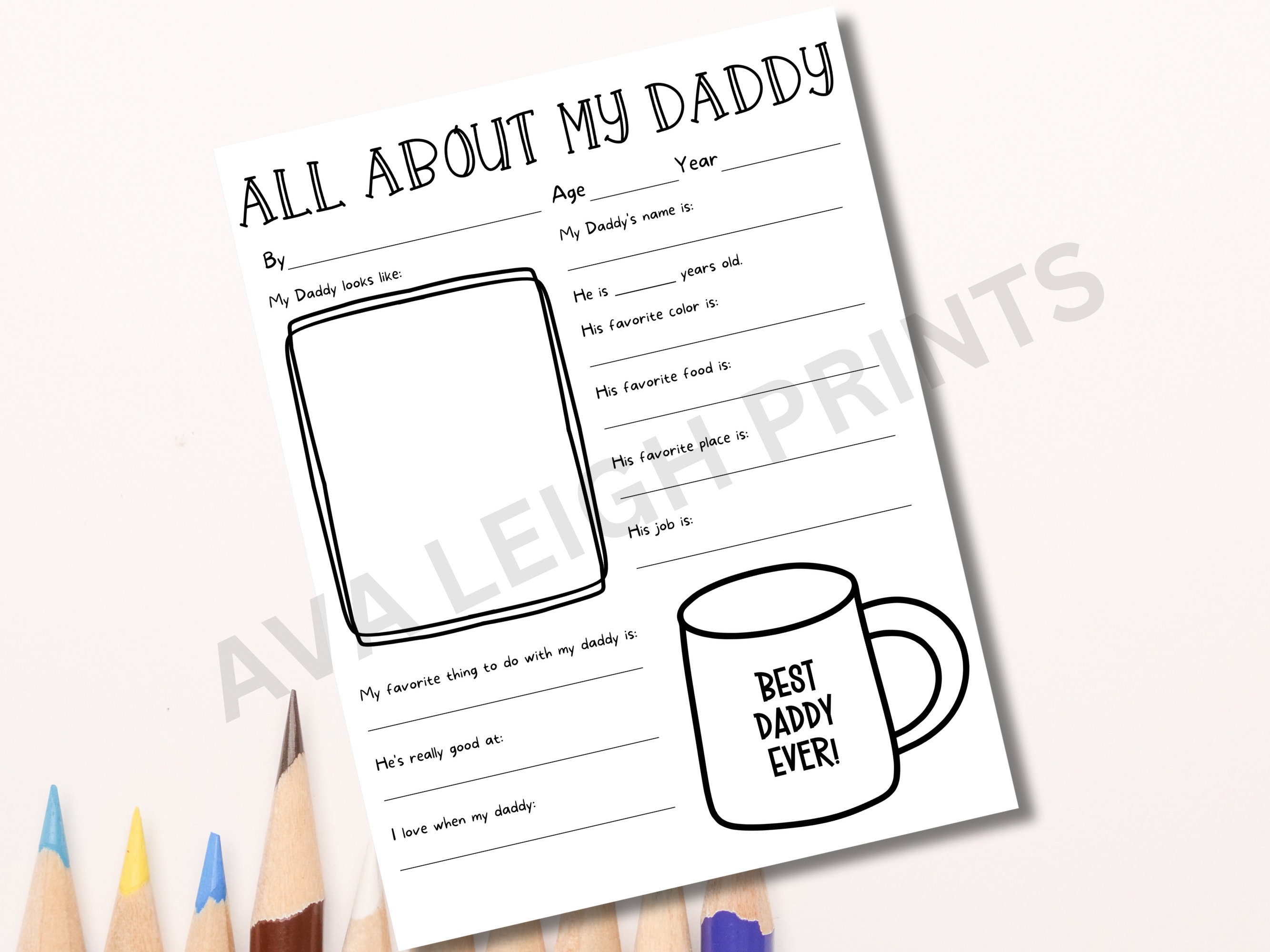 All About My Daddy Coloring Page, Father's Day Gift, Printable ...