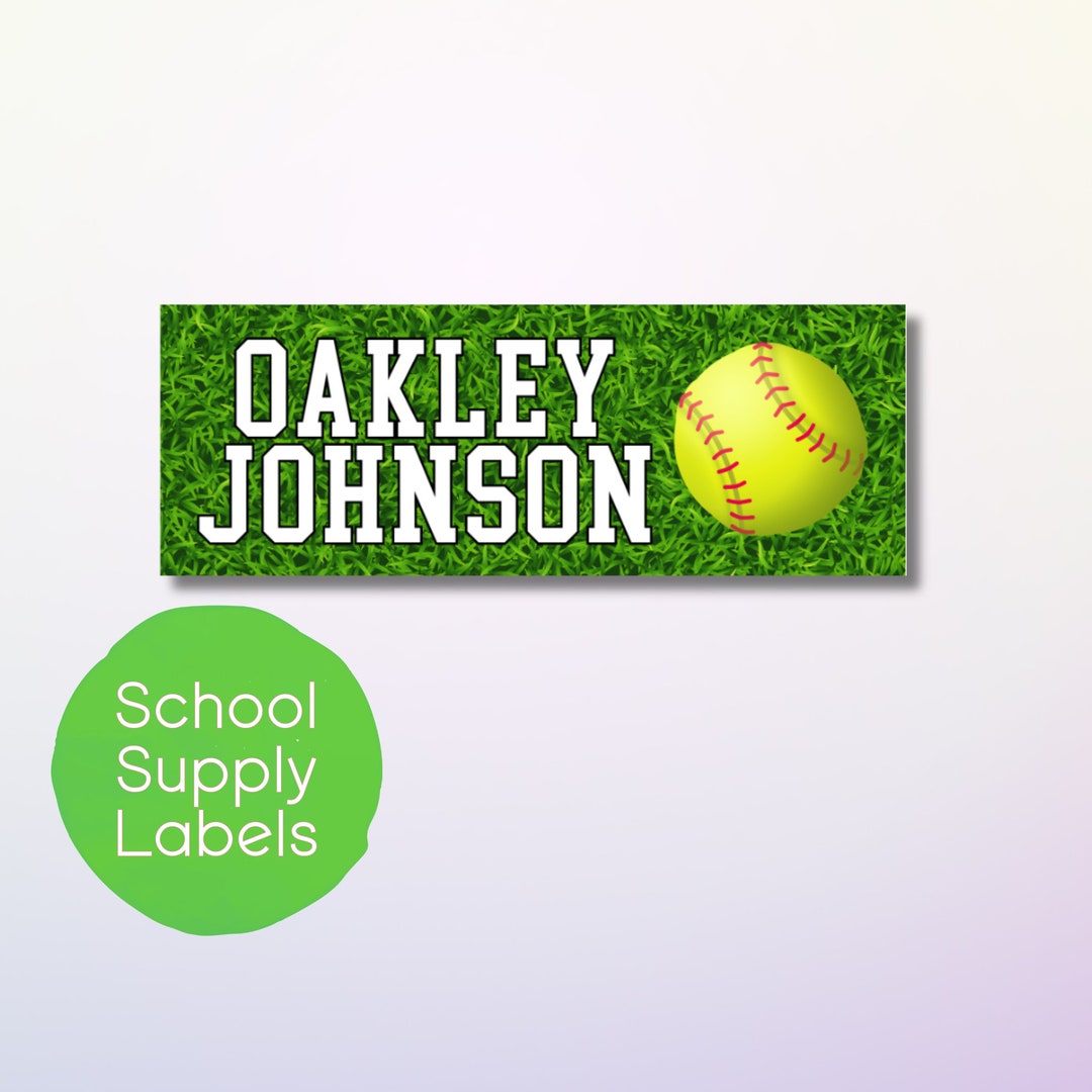Softball School Supply Labels, Personalized Name Labels, Waterproof ...