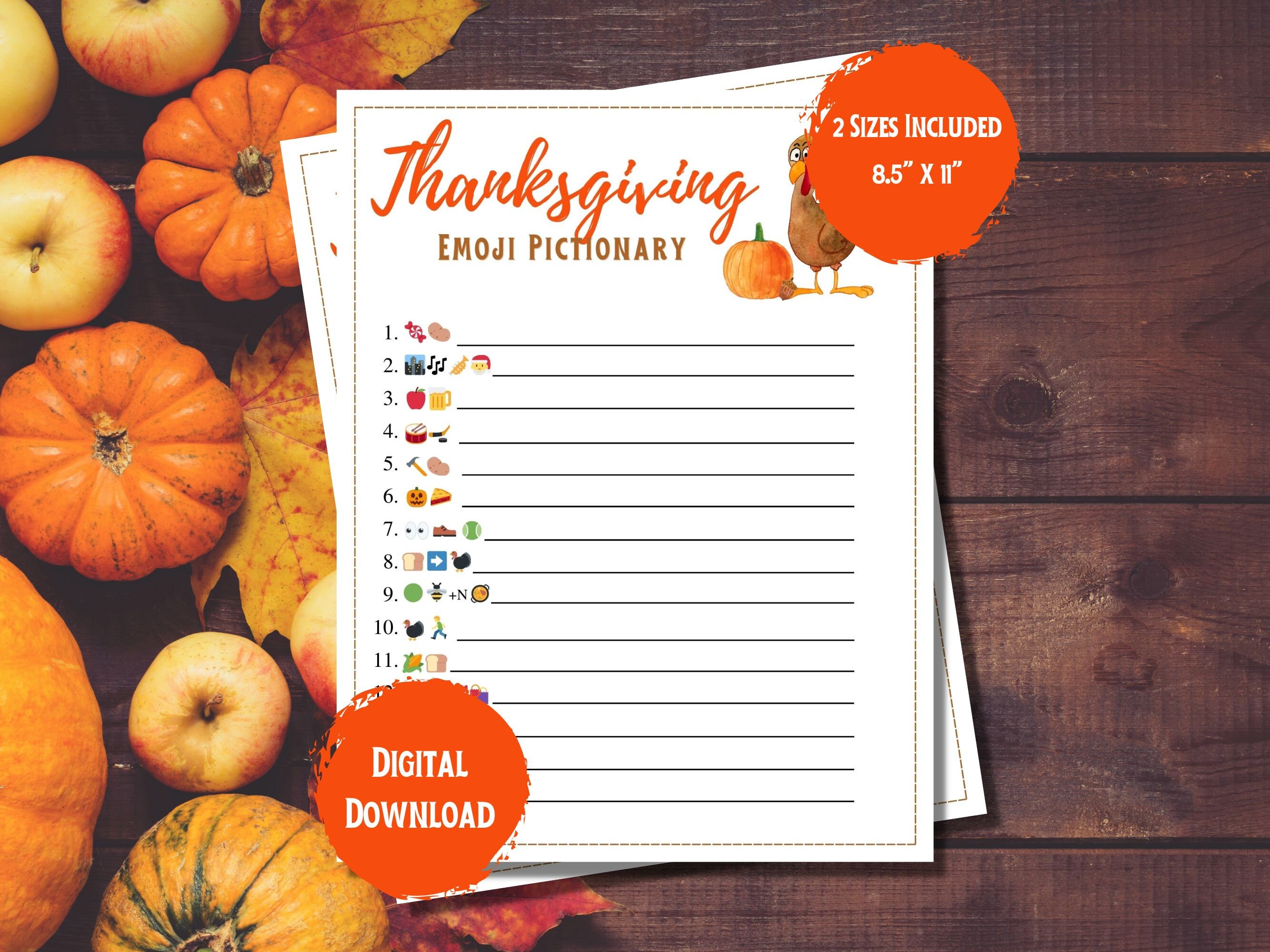 Thanksgiving Emoji Pictionary Digital Download Party Game Classroom ...