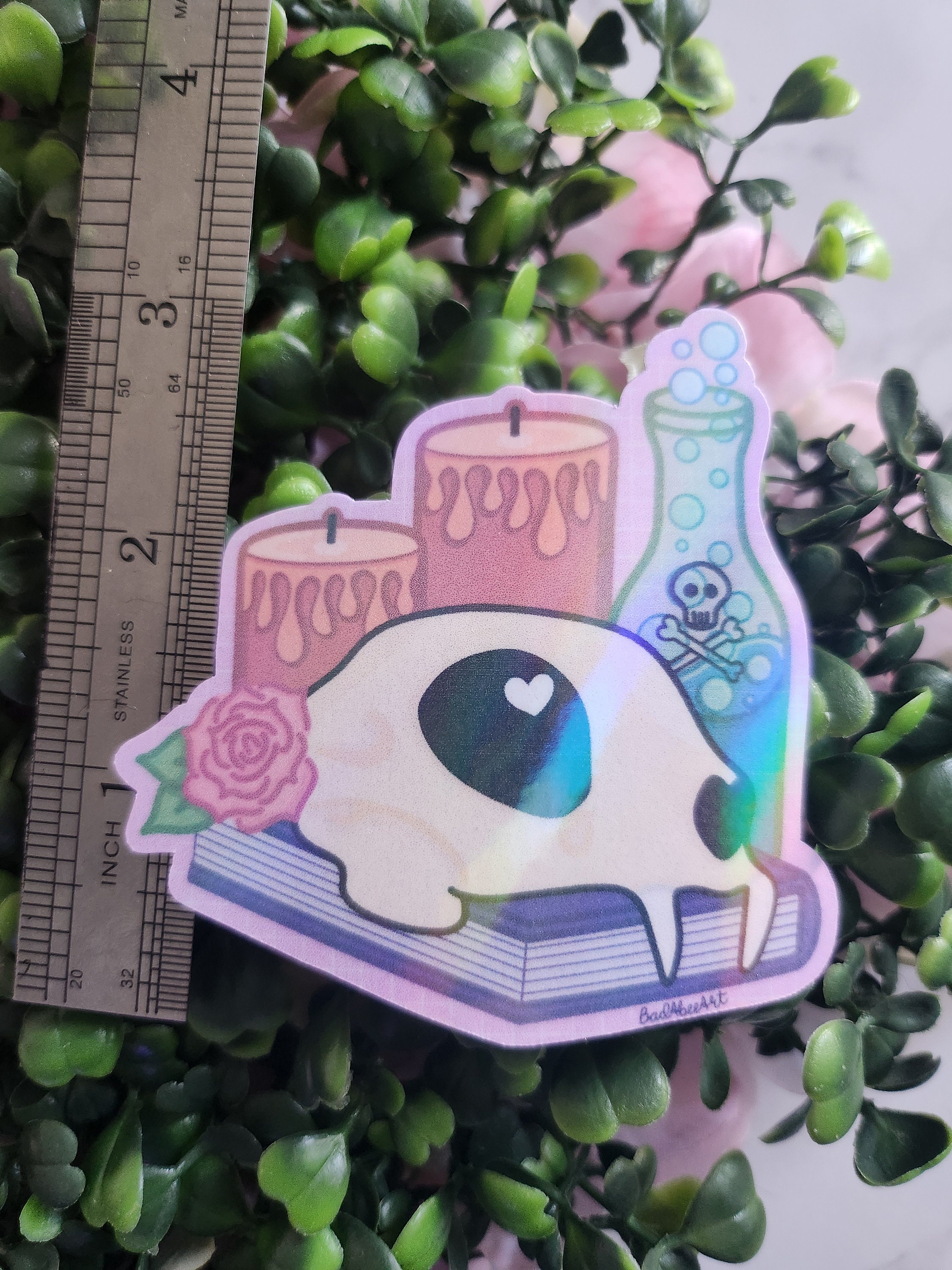 Creepy yet Cute Cat Skull Vinyl Sticker With Holographic Laminate - Etsy