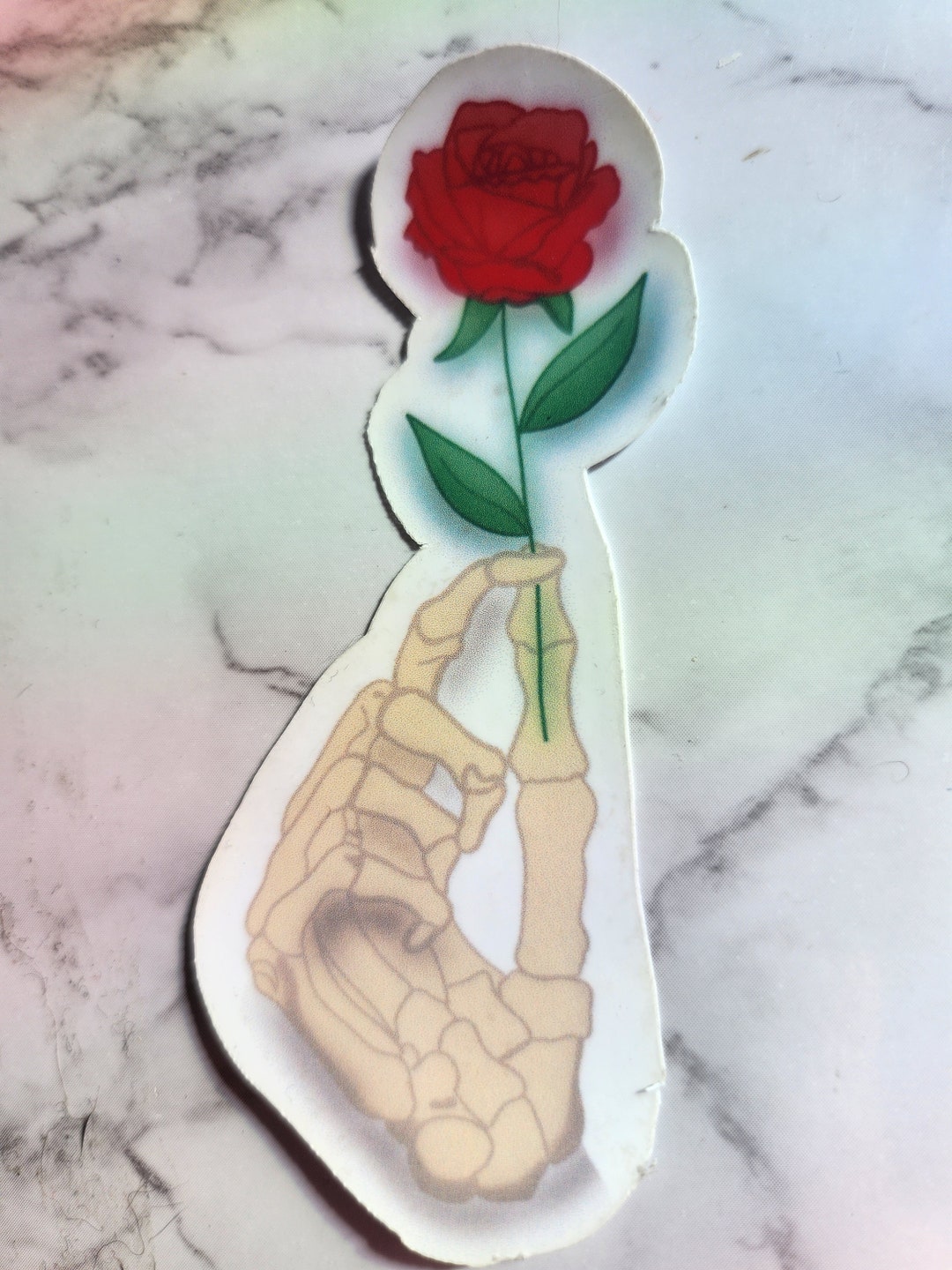 Skeleton Hand Rose Vinyl Sticker, Laminate Finish, Gothic Sticker ...