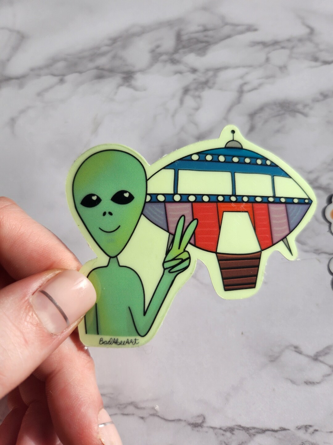 Glow in the Dark Alien Spaceship Sticker, Water Resistant Vinyl Decal ...
