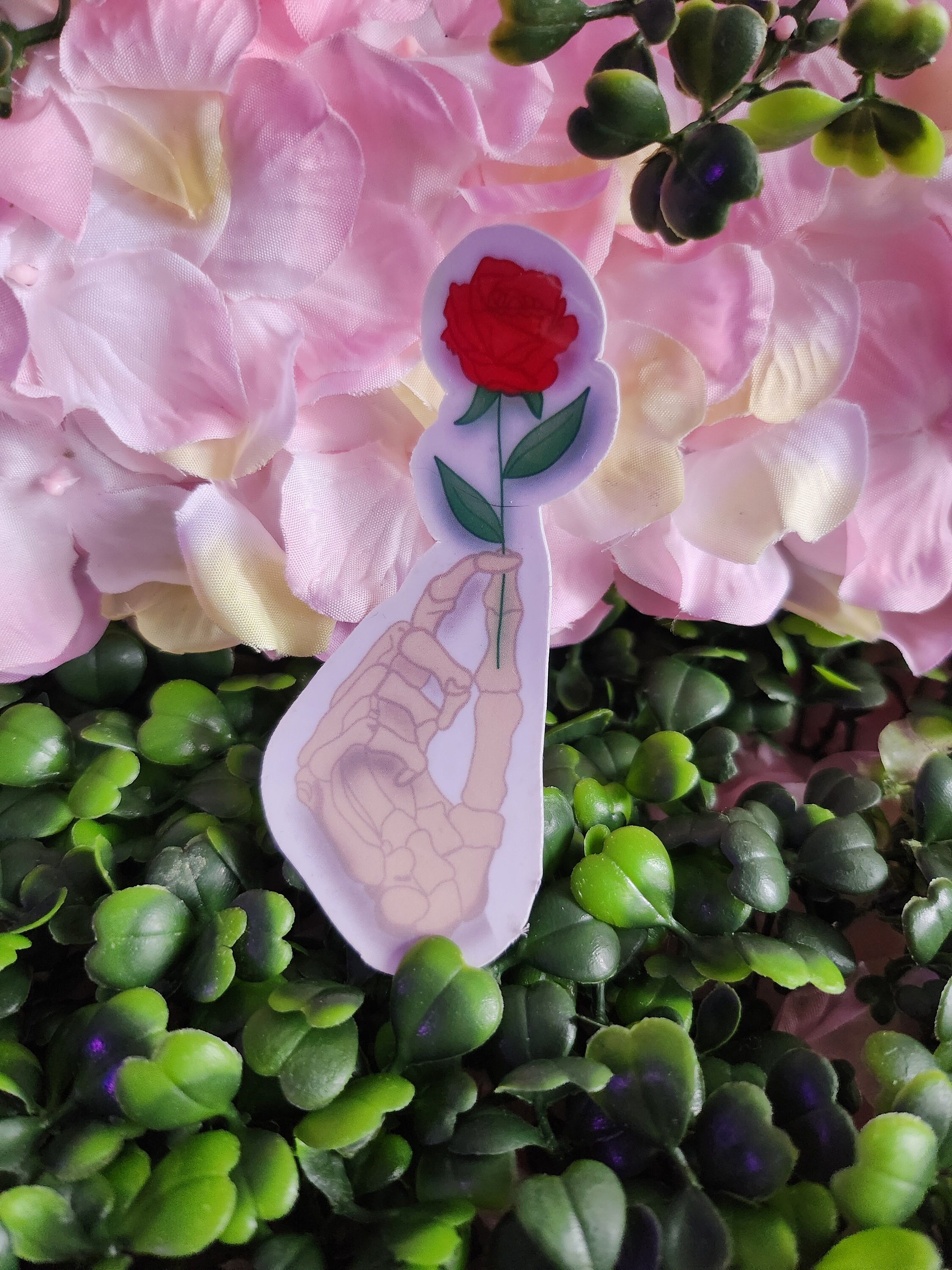 Skeleton Hand Rose Vinyl Sticker, Laminate Finish, Gothic Sticker ...