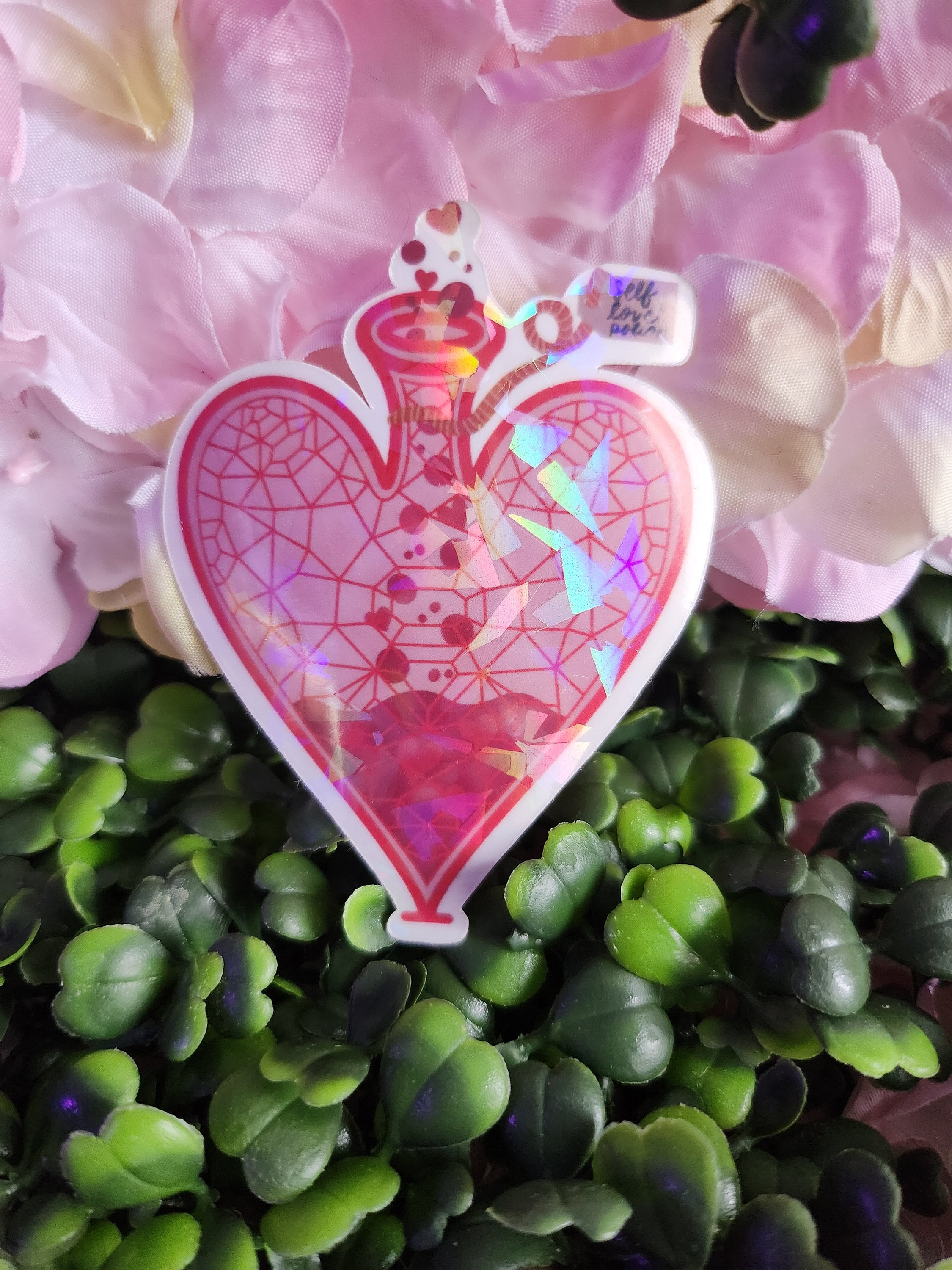 Self Love Potion Holographic Vinyl Sticker, Heart Sticker, Handmade ...