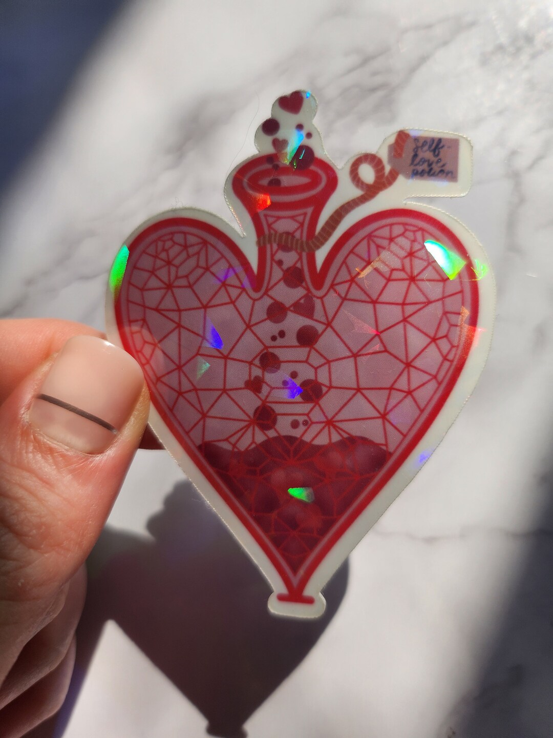 Self Love Potion Holographic Vinyl Sticker, Heart Sticker, Handmade ...