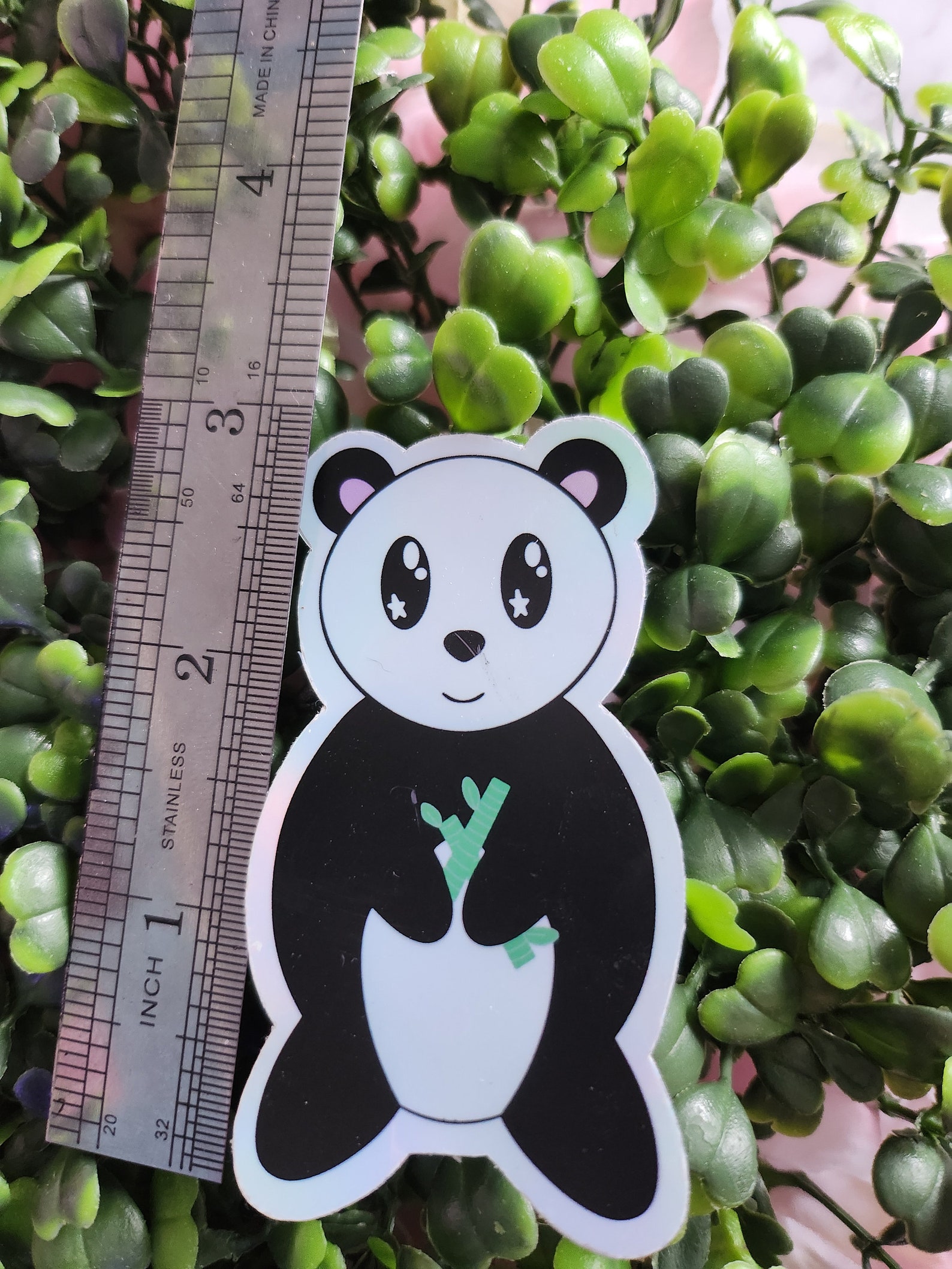 Kawaii Panda Sticker Vinyl, Holographic Decal, Water Resistant, Silver ...