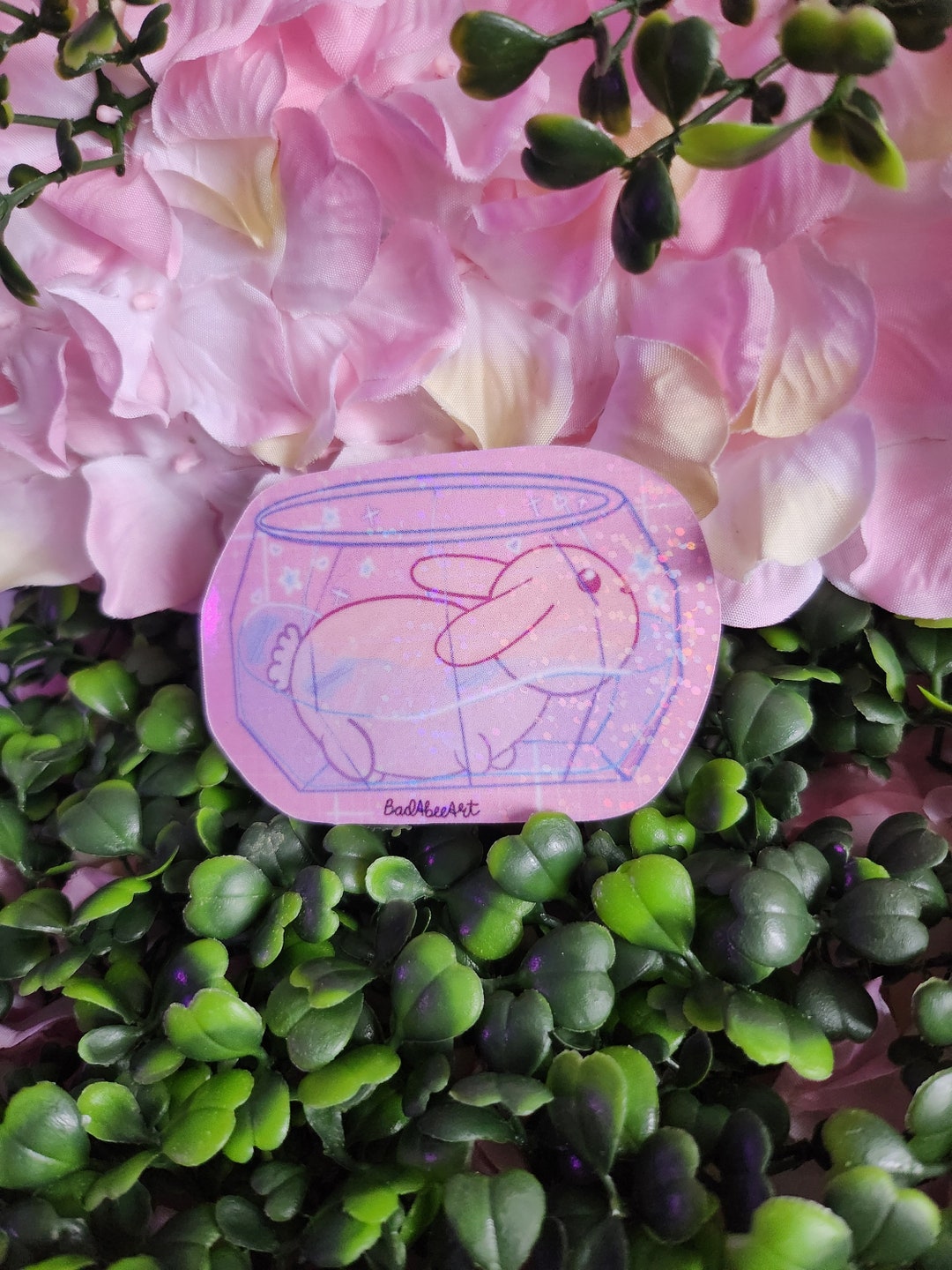 Pink Bunny in Jar Vinyl Sticker With Holographic Laminate - Etsy