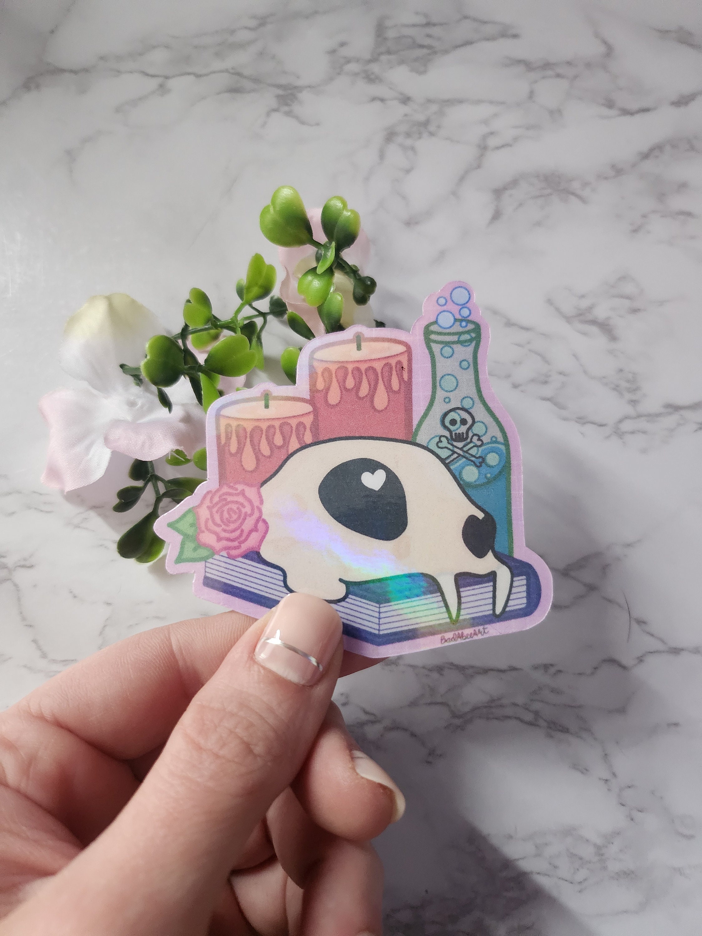 Creepy yet Cute Cat Skull Vinyl Sticker With Holographic Laminate - Etsy