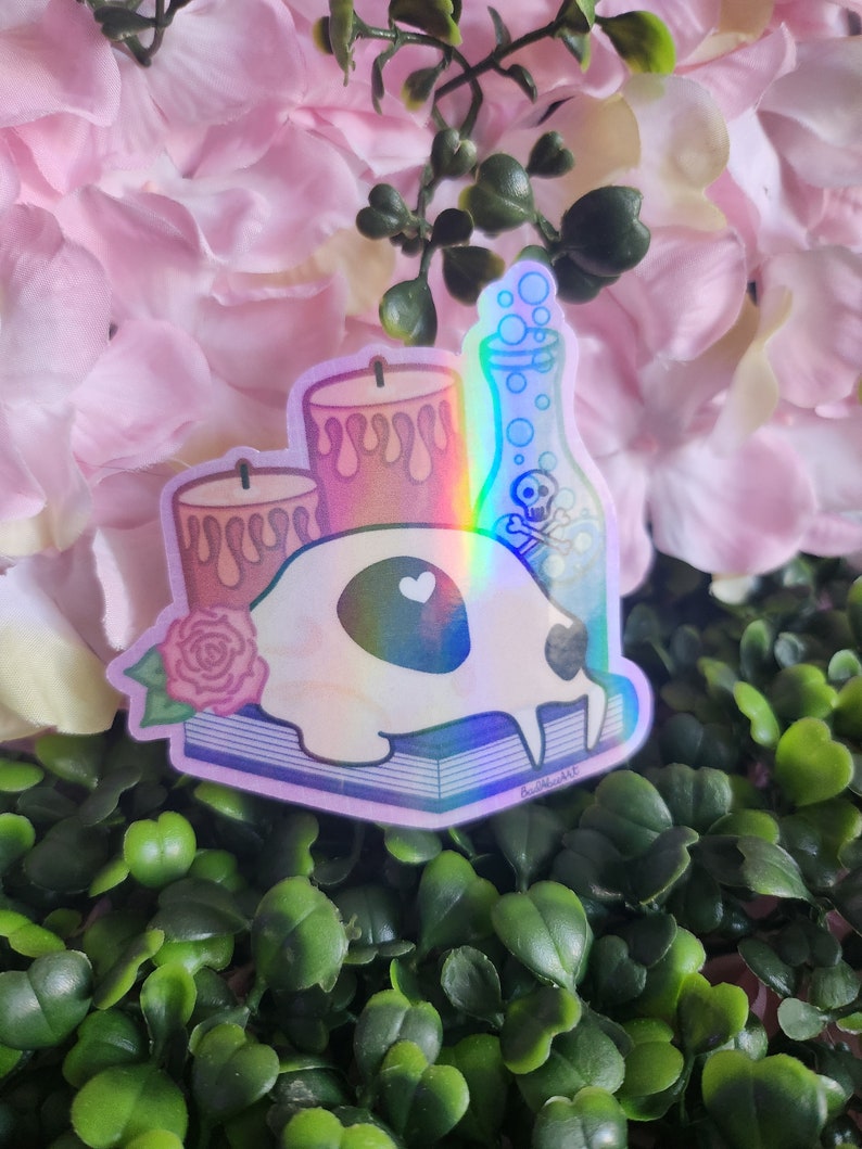 Creepy yet Cute Cat Skull Vinyl Sticker With Holographic Laminate - Etsy