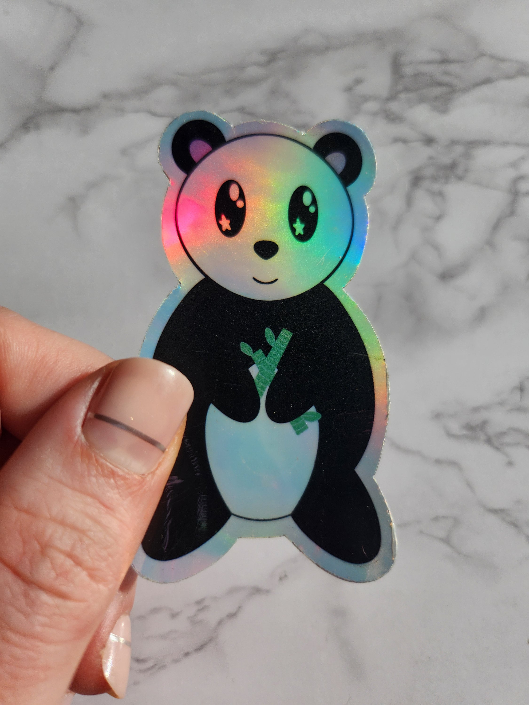 Kawaii Panda Sticker Vinyl, Holographic Decal, Water Resistant, Silver ...