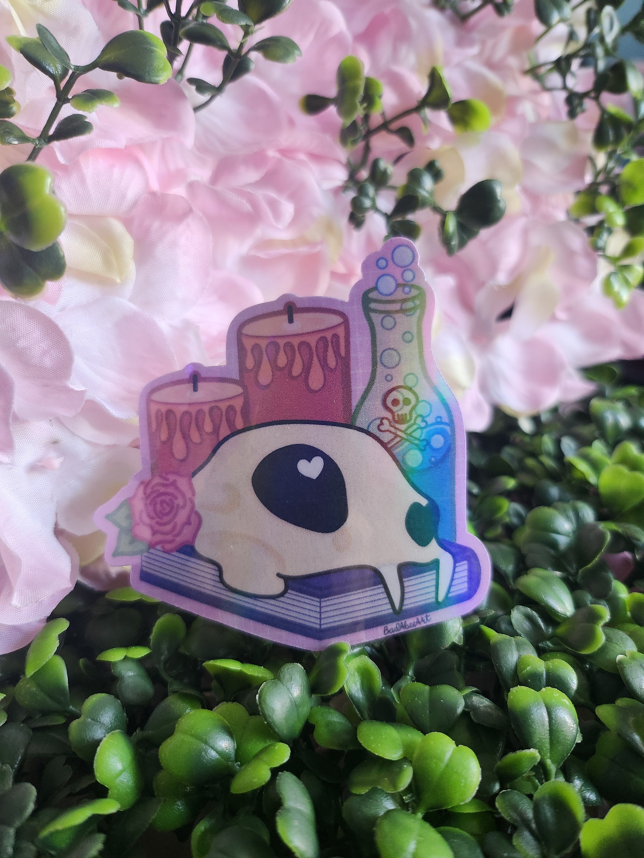 Creepy yet Cute Cat Skull Vinyl Sticker With Holographic Laminate - Etsy