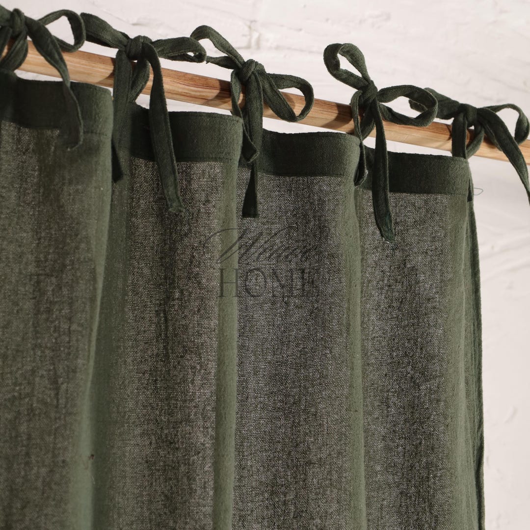 Olive Green Curtains Gauze Linen Fabric Drapery Door Window Valance 11 ...
