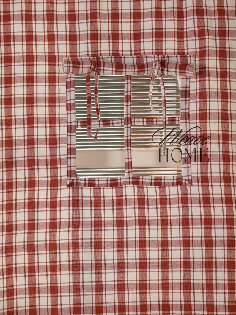 Tent Roll up Window Curtains Bohemian Block Check Pattern- Red White ...