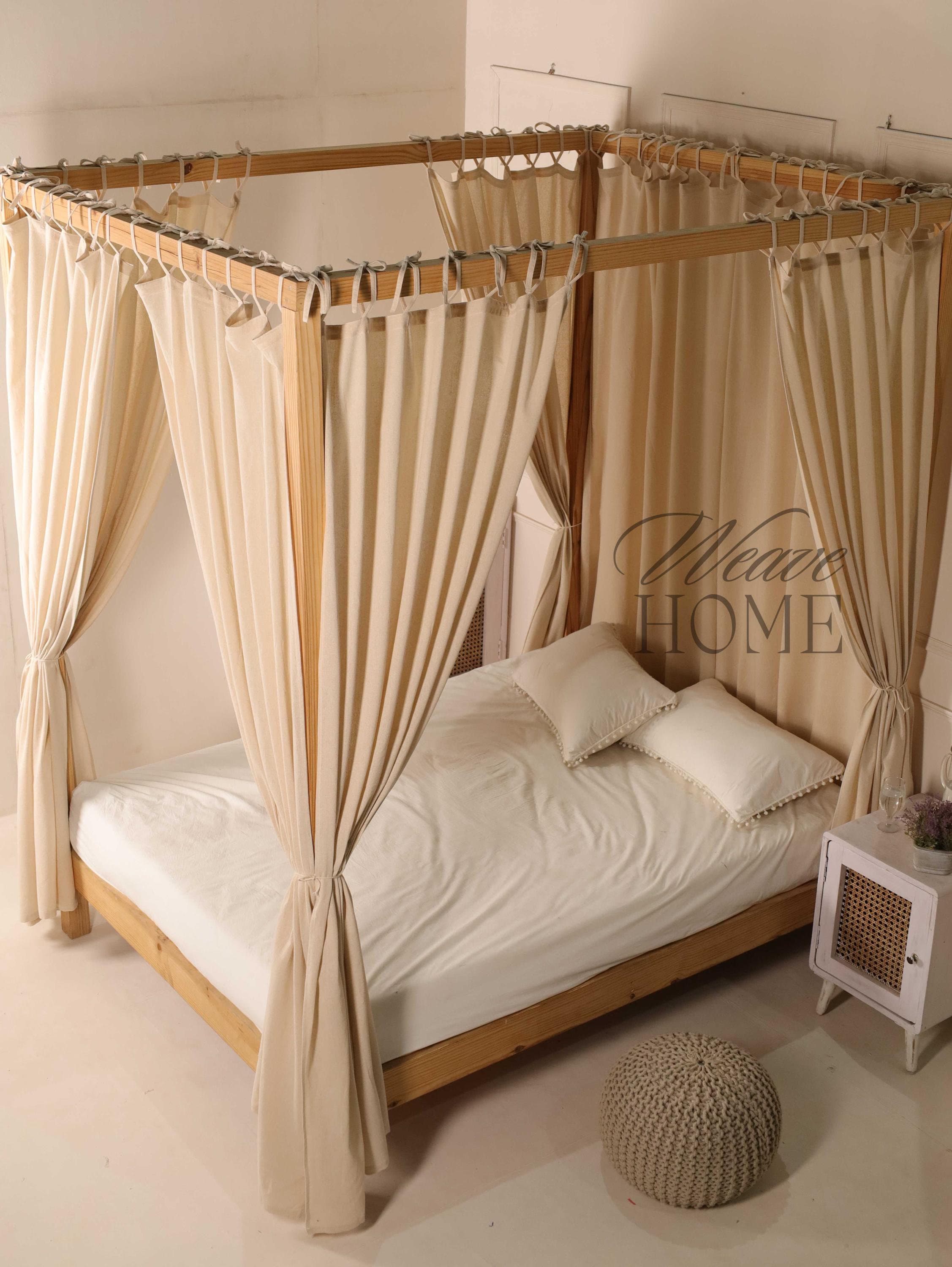 Gauze Linen Bed Canopy Curtain Four Corner Tent Bedroom Decor, Natural ...
