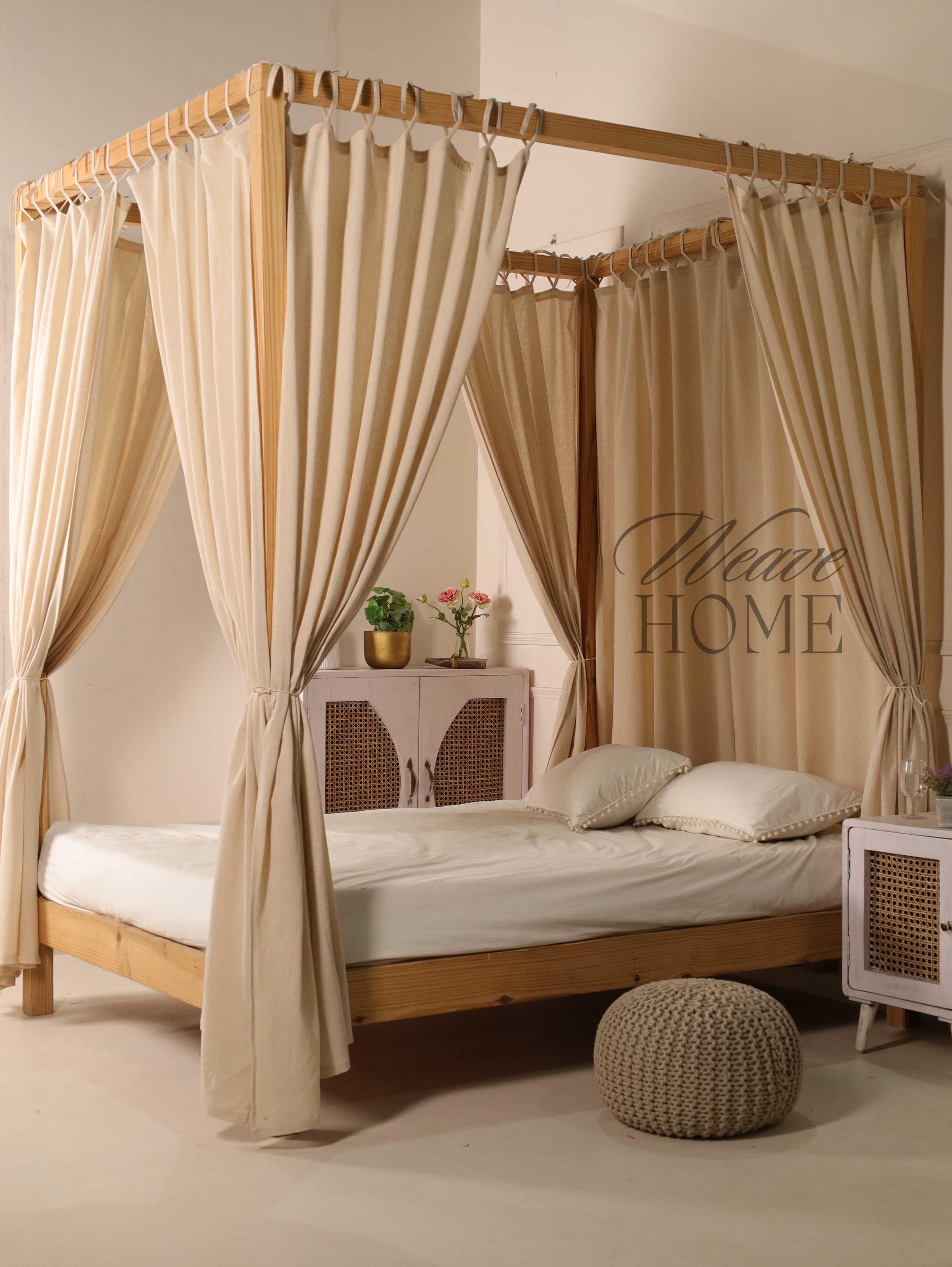 Gauze Linen Bed Canopy Curtain Four Corner Tent Bedroom Decor, Natural ...