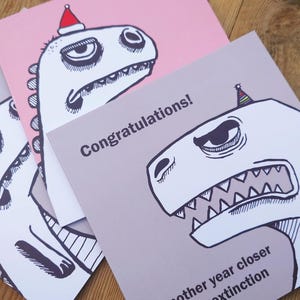Funny Dinosaur Birthday Card - Original Exclusive Design - Hand Drawn ...