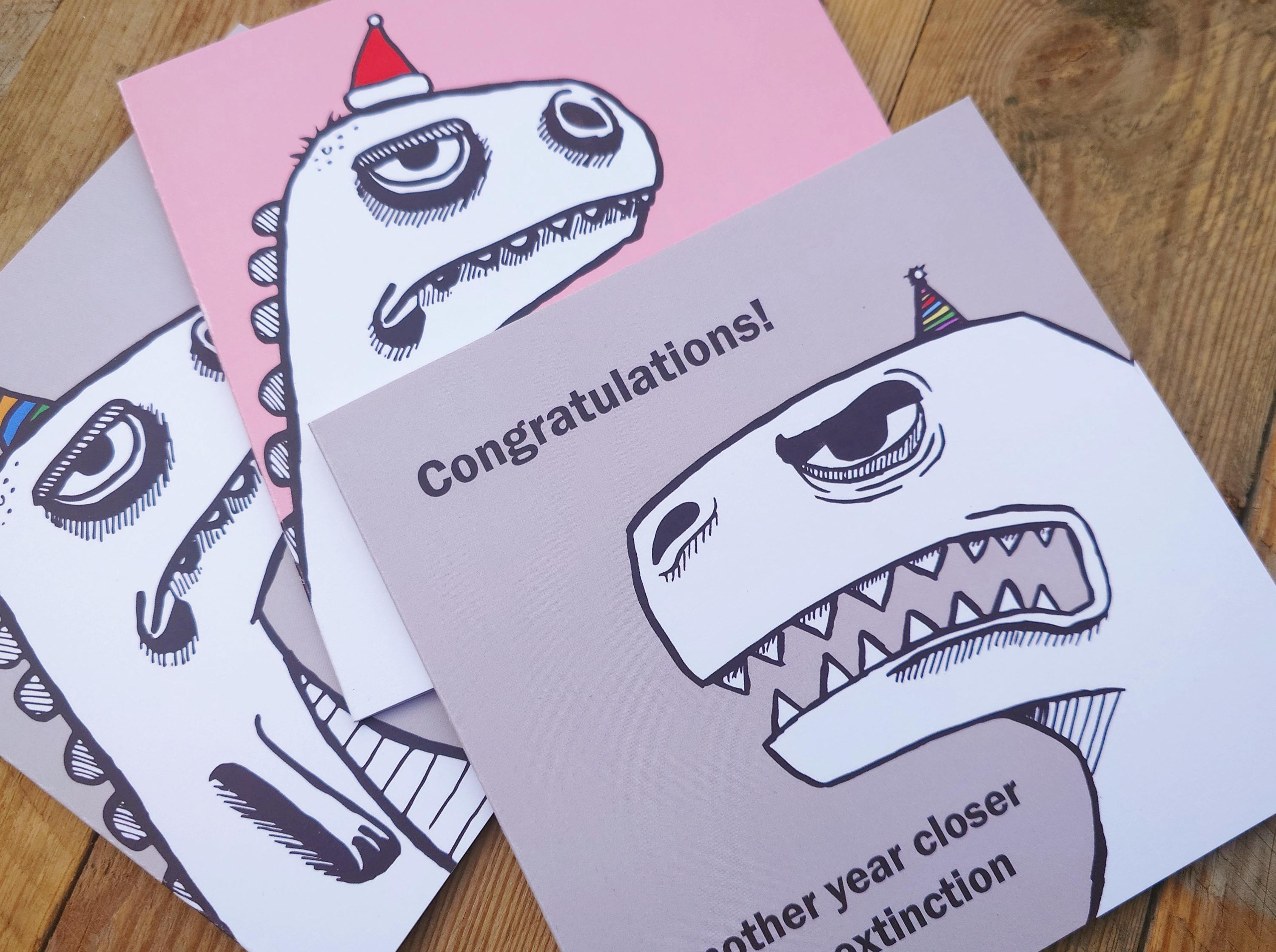 Funny Dinosaur Birthday Card - Original Exclusive Design - Hand Drawn ...