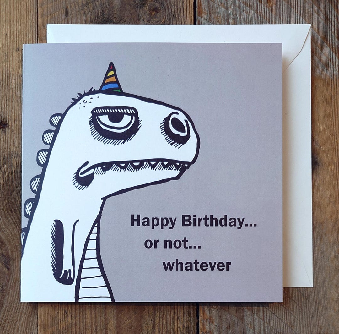 Funny Dinosaur Birthday Card - Original Exclusive Design - Hand Drawn ...