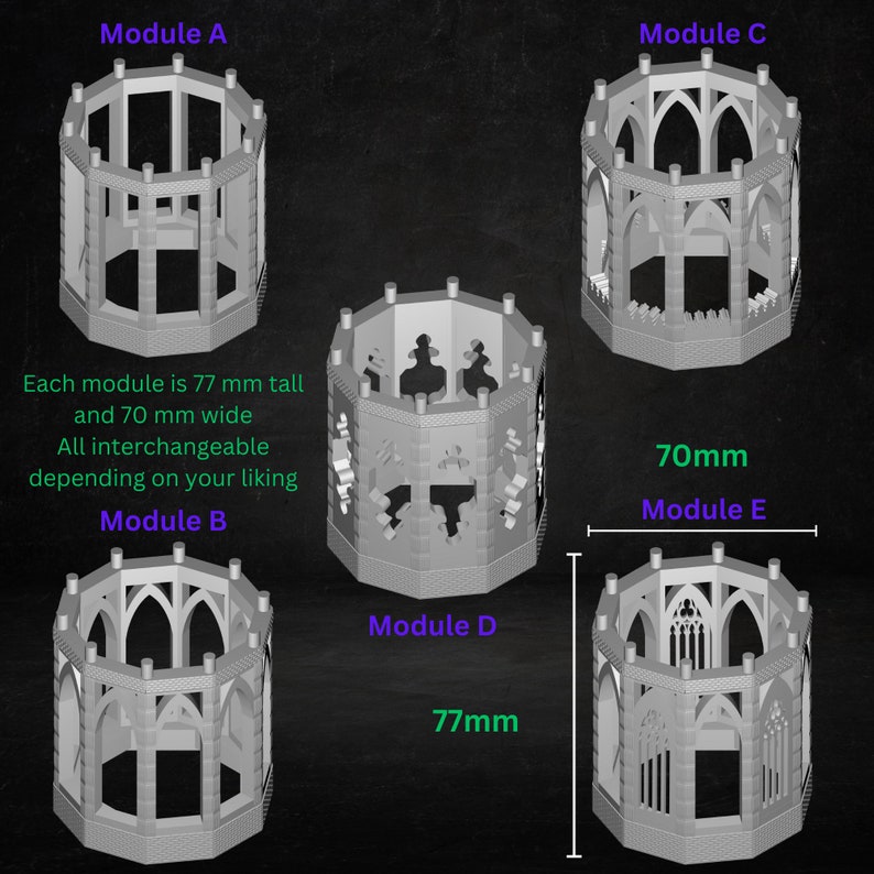 3D Printed Stackable Plant Support: Gothic Decagon Moss Pole Tower 70 ...