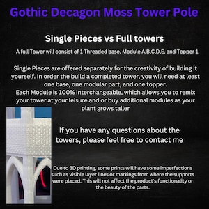 3D Printed Stackable Plant Support: Gothic Decagon Moss Pole Tower 70 ...