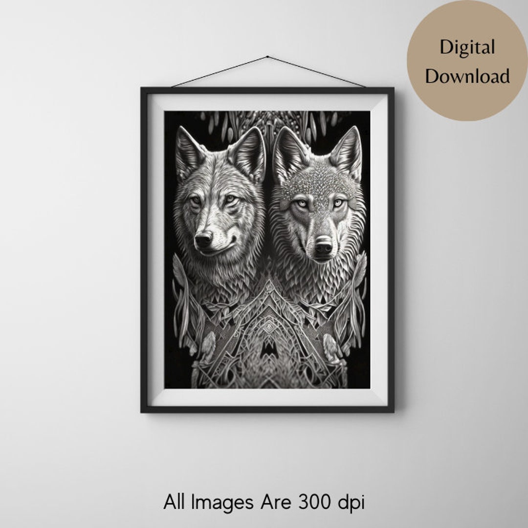 Wolves Art, Black and White PRINTABLE Digital Wall Art Digital Download ...