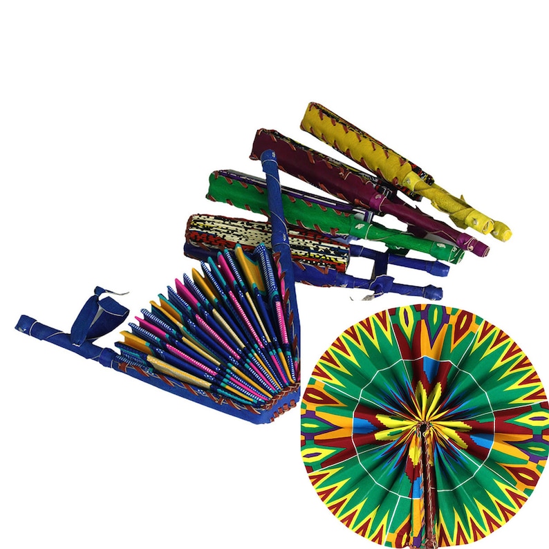 Set of 12 African Folding Fans Made in Ghana - Colorful Handles! - Etsy